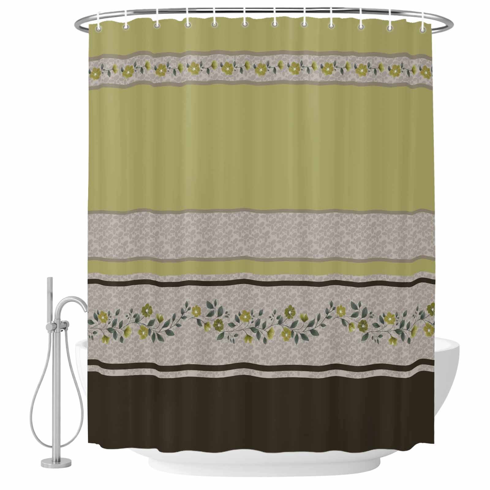 Sage Green Floral Shower Curtain Set - Extra Long 72" x 96" Washable ...