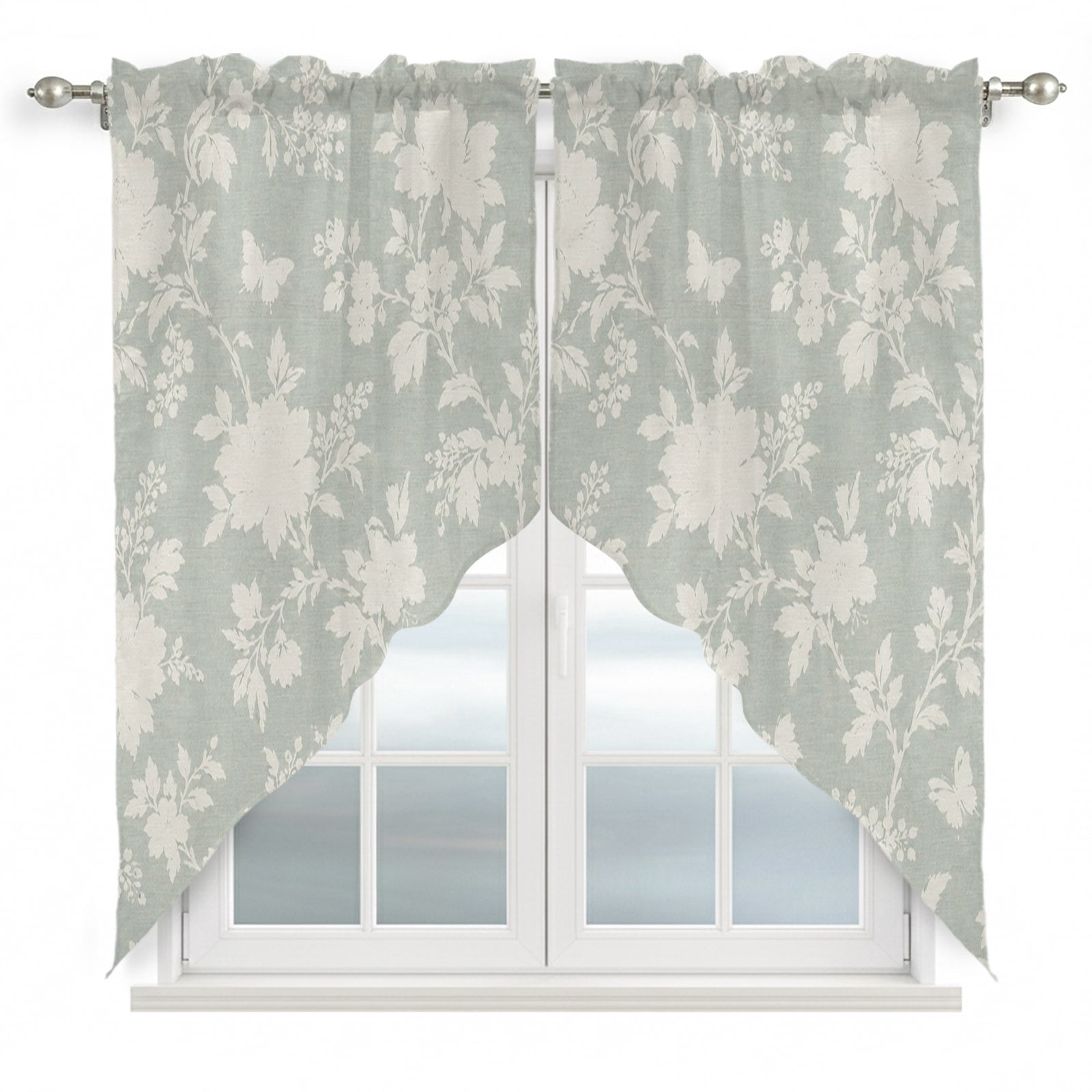 Sage Green Floral Swag Curtain Valance for Window 2 Panels Country ...
