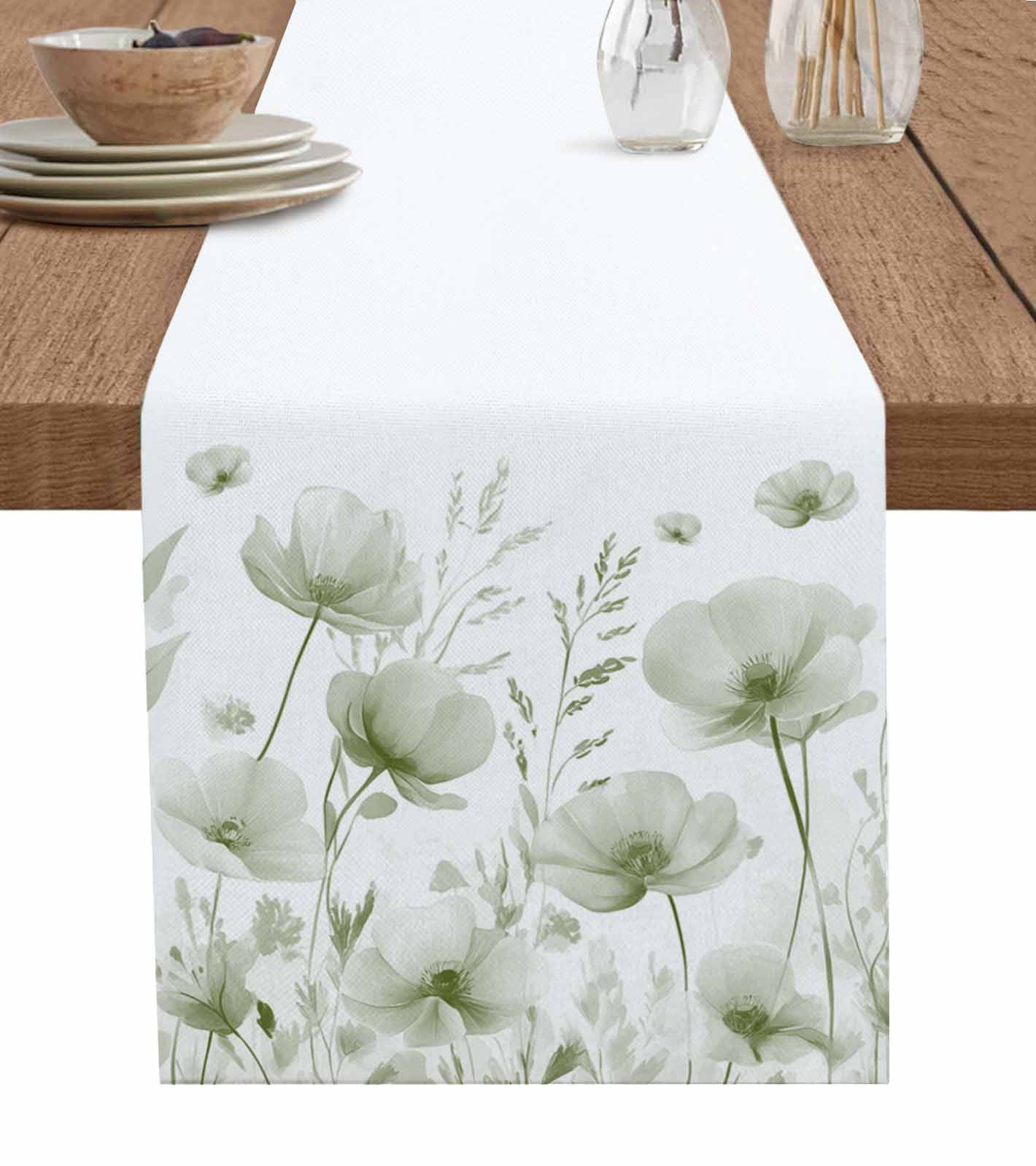 Sage Green Floral Table Runner Botanical Flower Plant Herb Watercolor ...