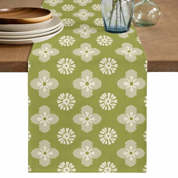 Sage Green Floral Table Runner, Spring Flowers Modern Abstract Art ...
