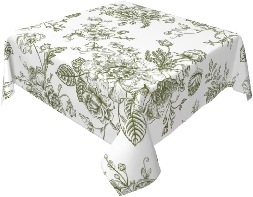 Sage Green Floral Tablecloth 54 x 54 Inch Square Chinoiserie Flowers ...