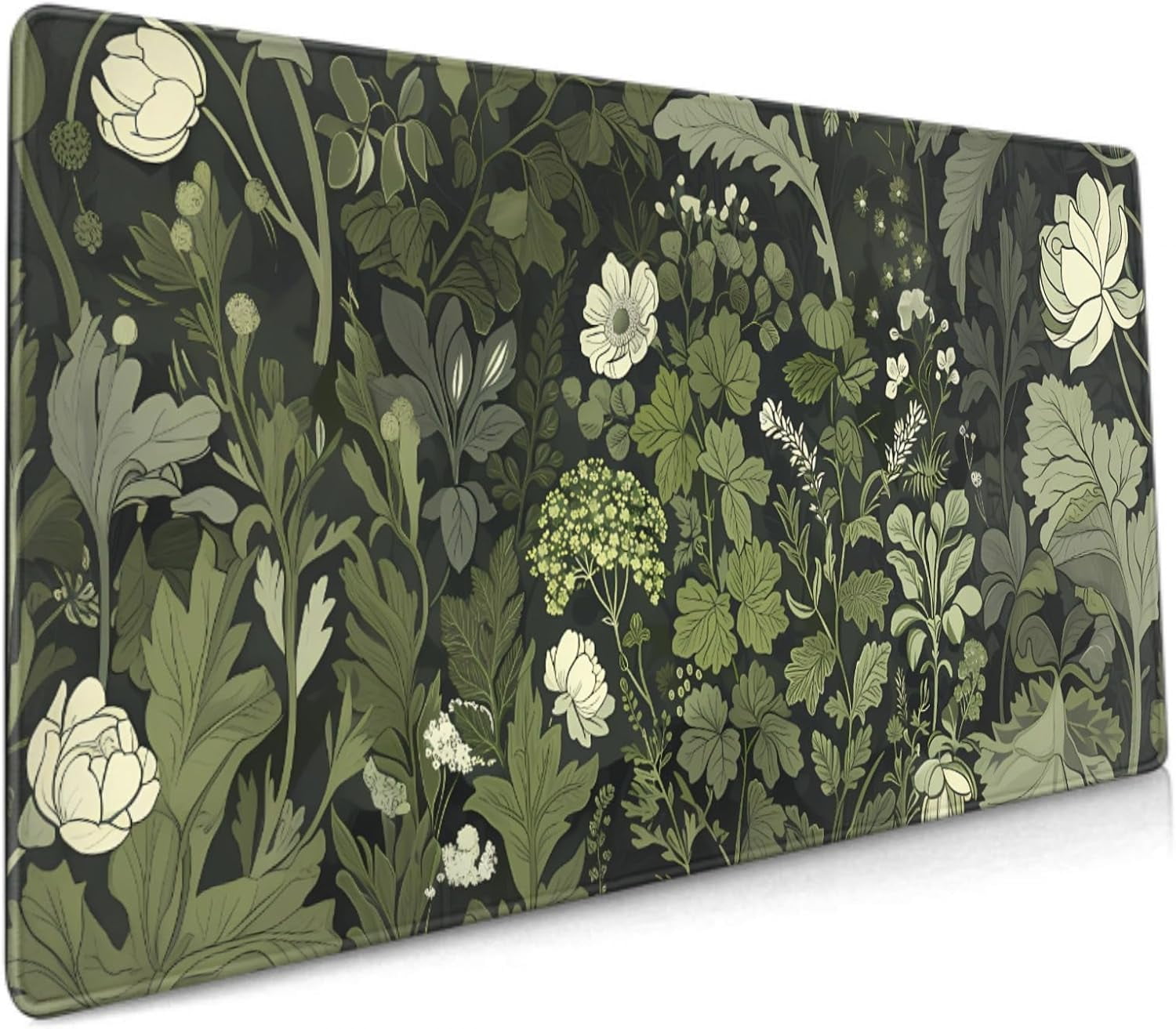 Sage Green Floral XXL Mouse Pad Plant Flower Pattern Botanical Design ...