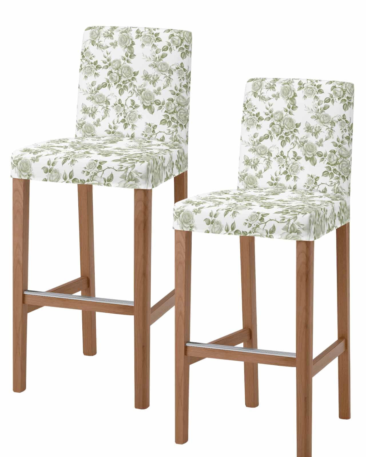 Sage Green Flower Bar Stool Covers Set of 2, Vintage Country Rose Leaf ...