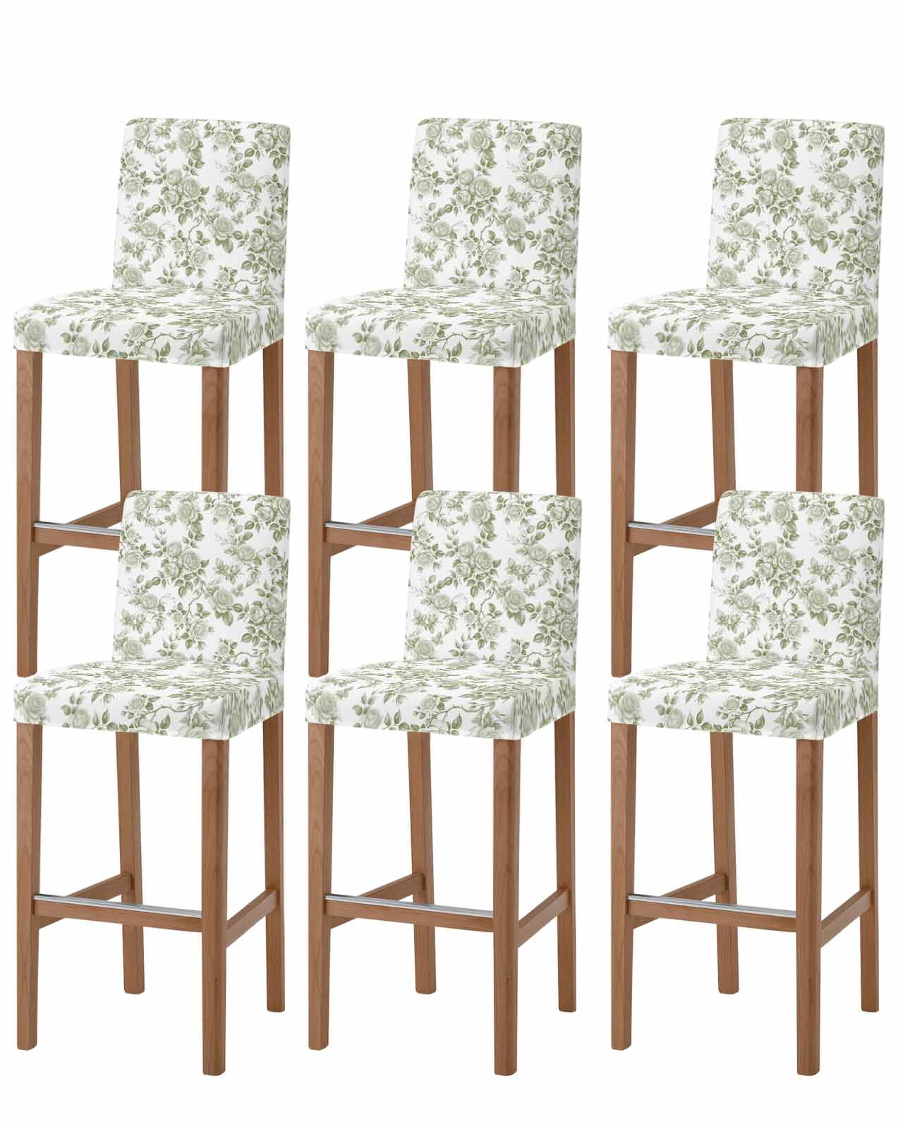 Sage Green Flower Bar Stool Covers Set of 6, Vintage Country Rose Leaf ...