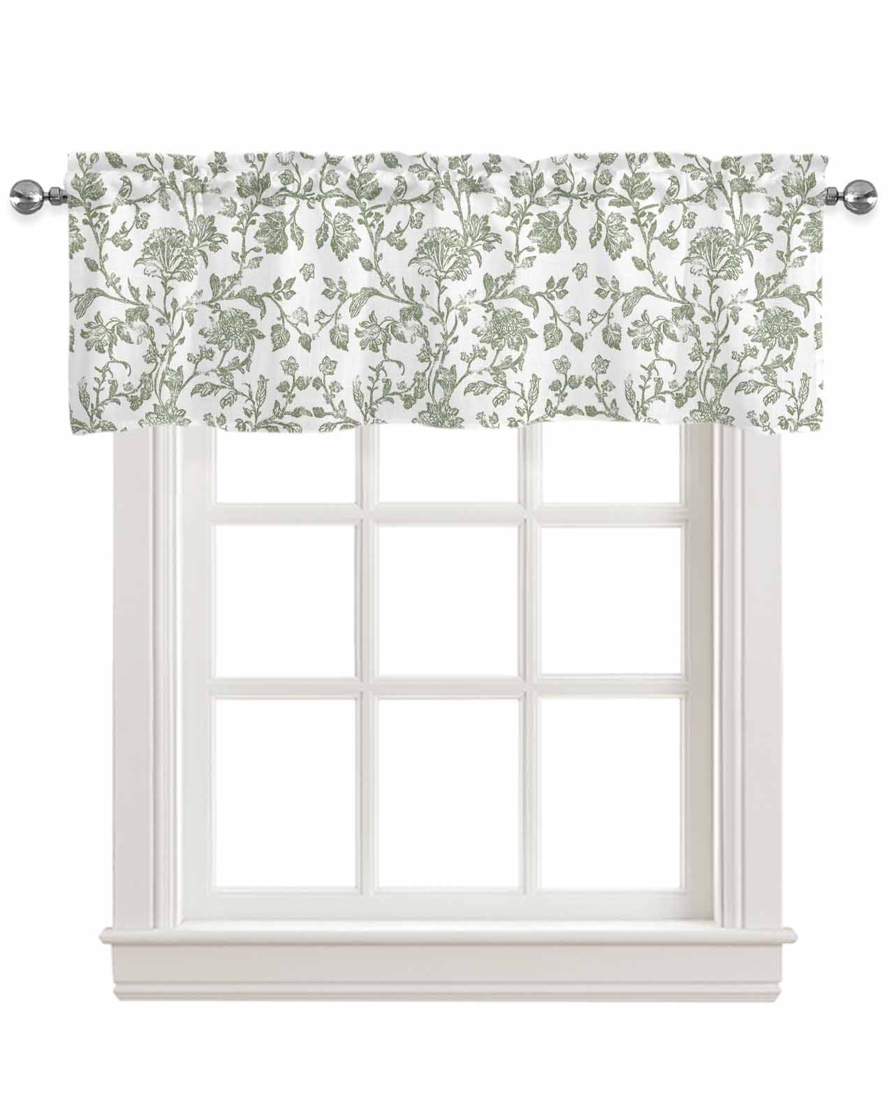 Sage Green Flower Kitchen Valances for Windows Farmhouse Linen Window ...