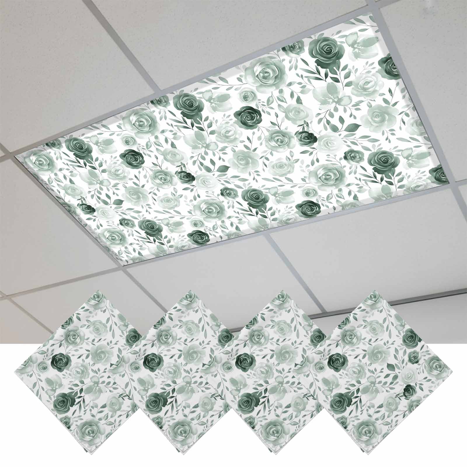 Sage Green Flower Magnetic Fluorescent Light Covers for Ceiling Lights ...