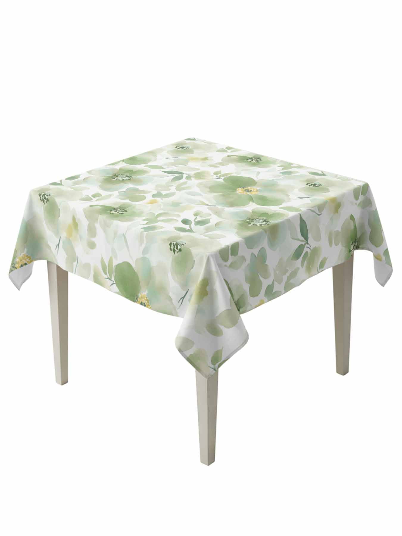 Sage Green Flower Table Cloth, Abstract Garden Botanical Leaves ...