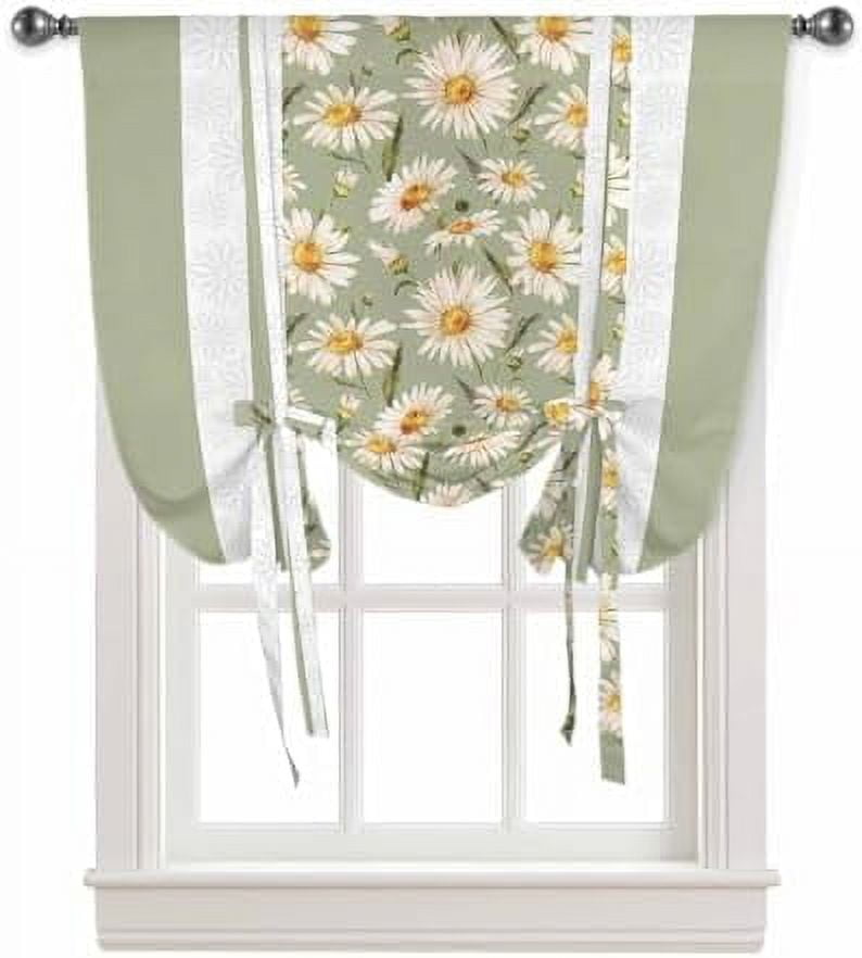 Sage Green Flower Tie Up Curtains for Kitchen Bedroom Living Room ...
