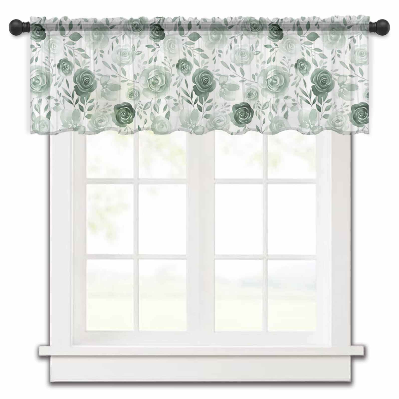 Sage Green Flower Valance Curtains for Kitchen/Living Room/Bathroom ...
