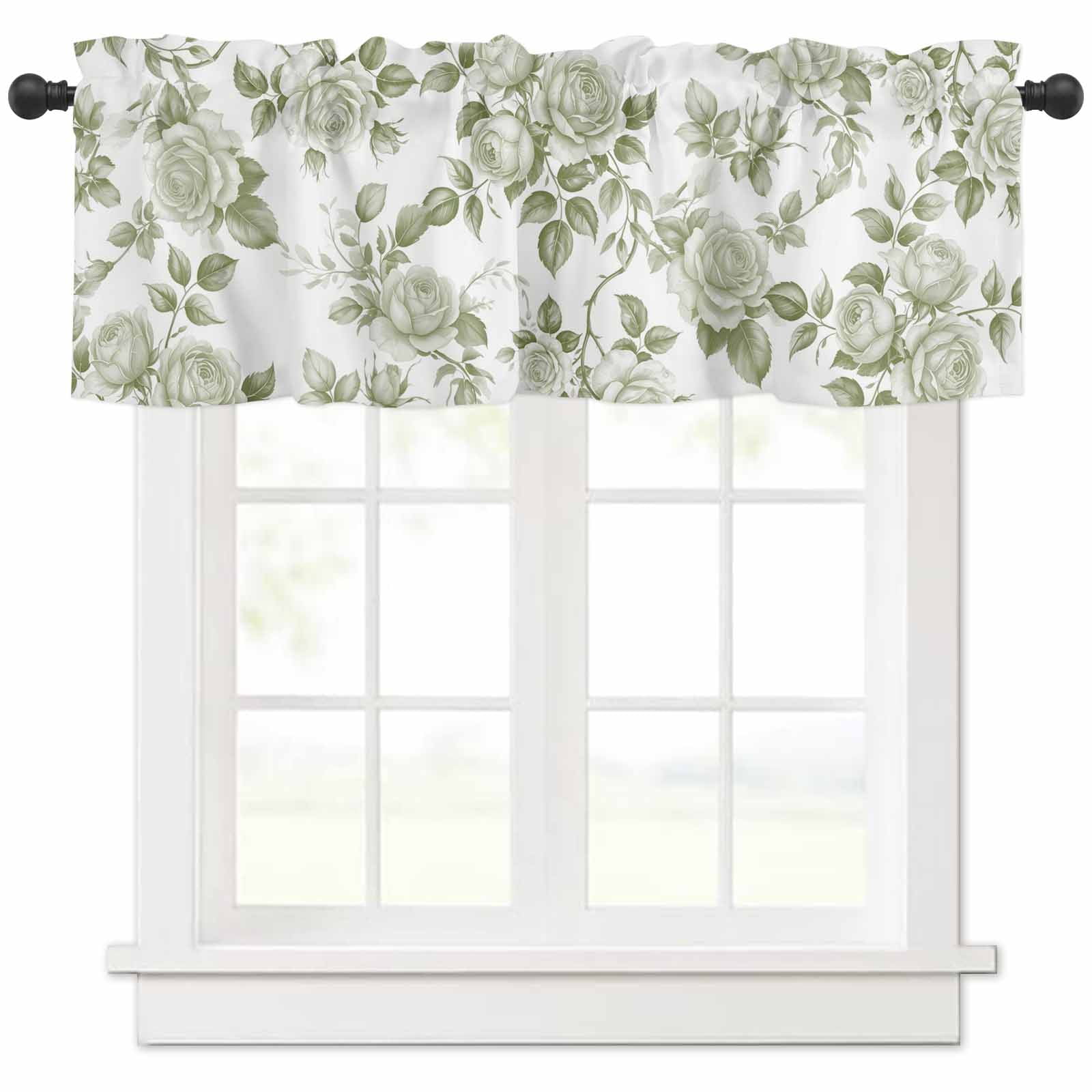 Sage Green Flower Valances for Windows Farmhouse Kitchen Curtains ...