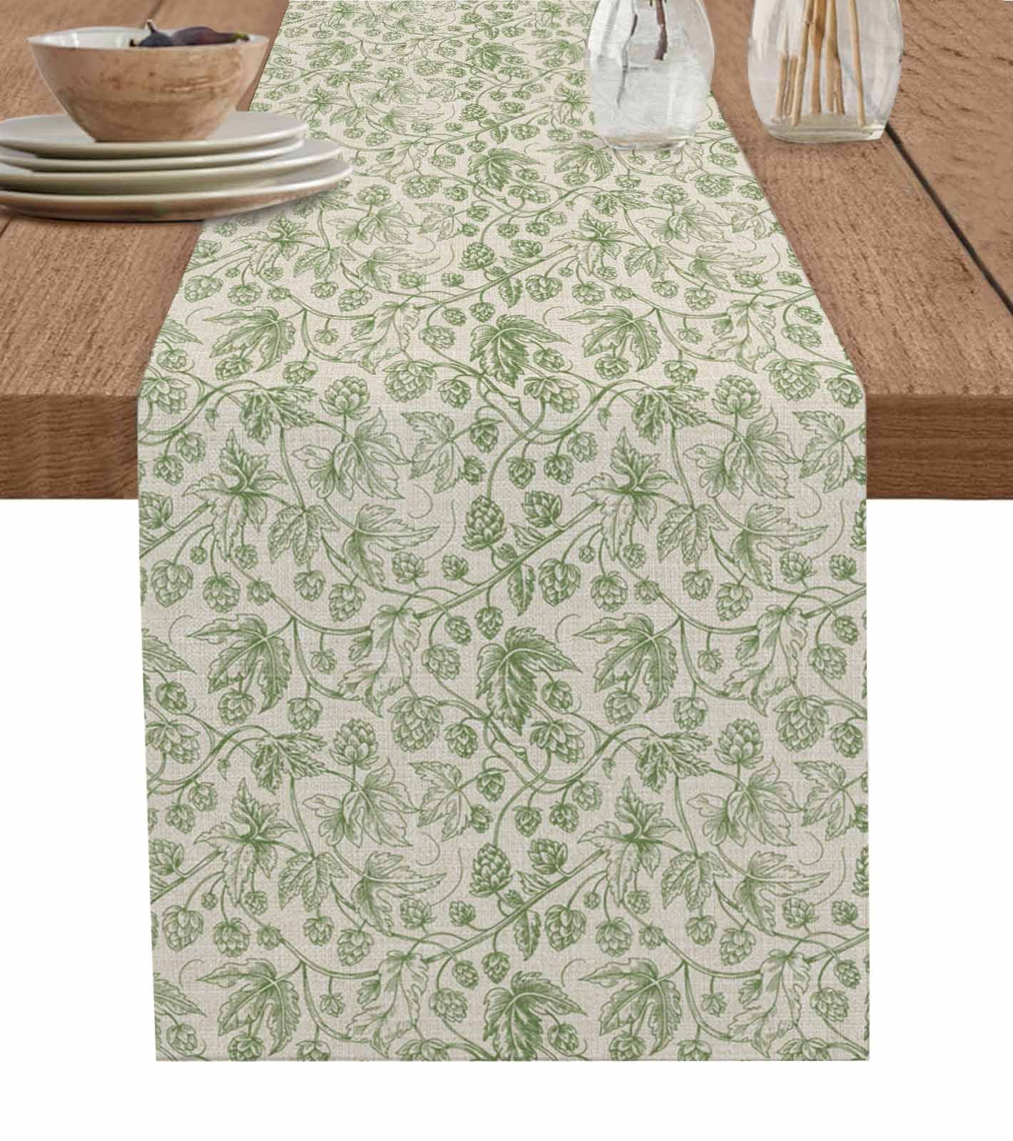 Sage Green Flowers Burlap Cotton Table Runner 13x120 Inches Long ...