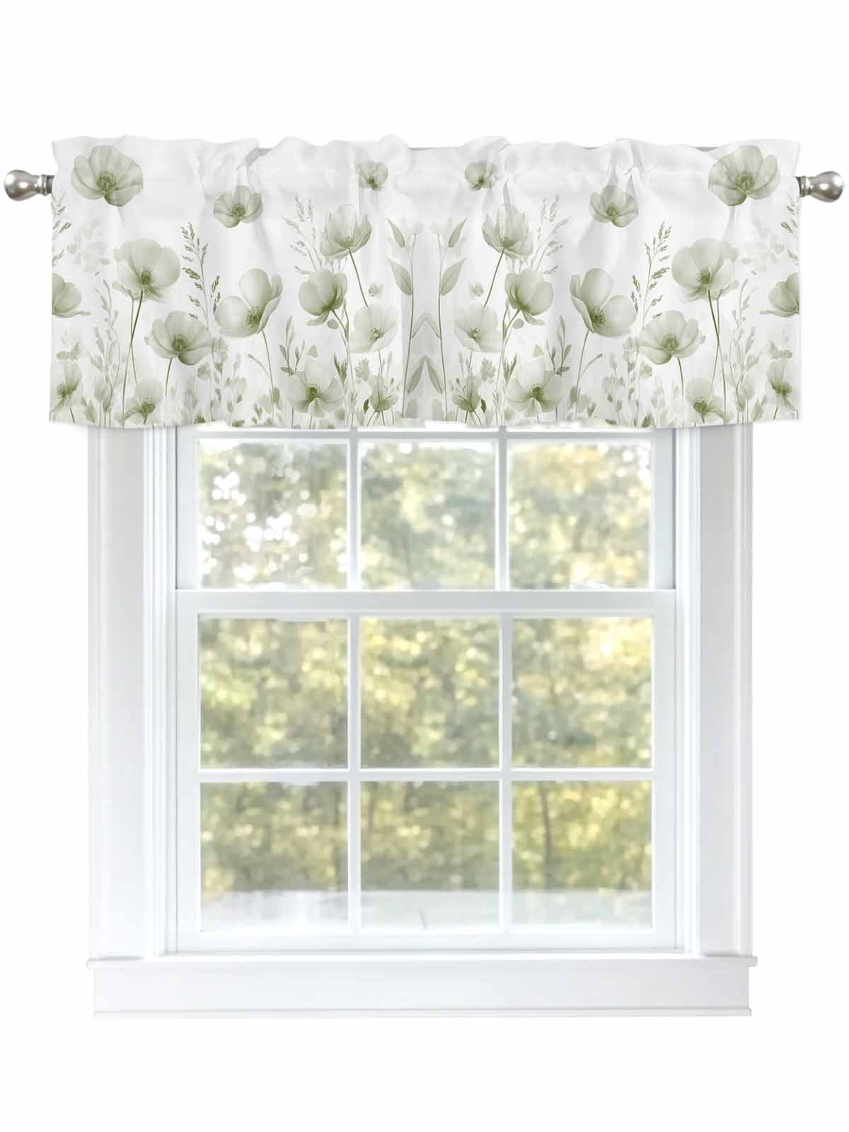 Sage Green Flowers Curtain Valances for Window, Farmhouse Window ...