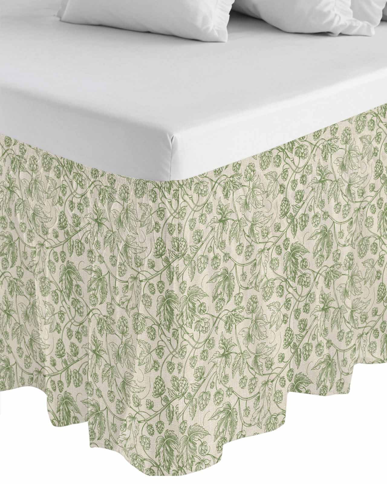 Sage Green Flowers Wrap Around Bed Skirts for Queen Bed 18" Drop,Bed ...
