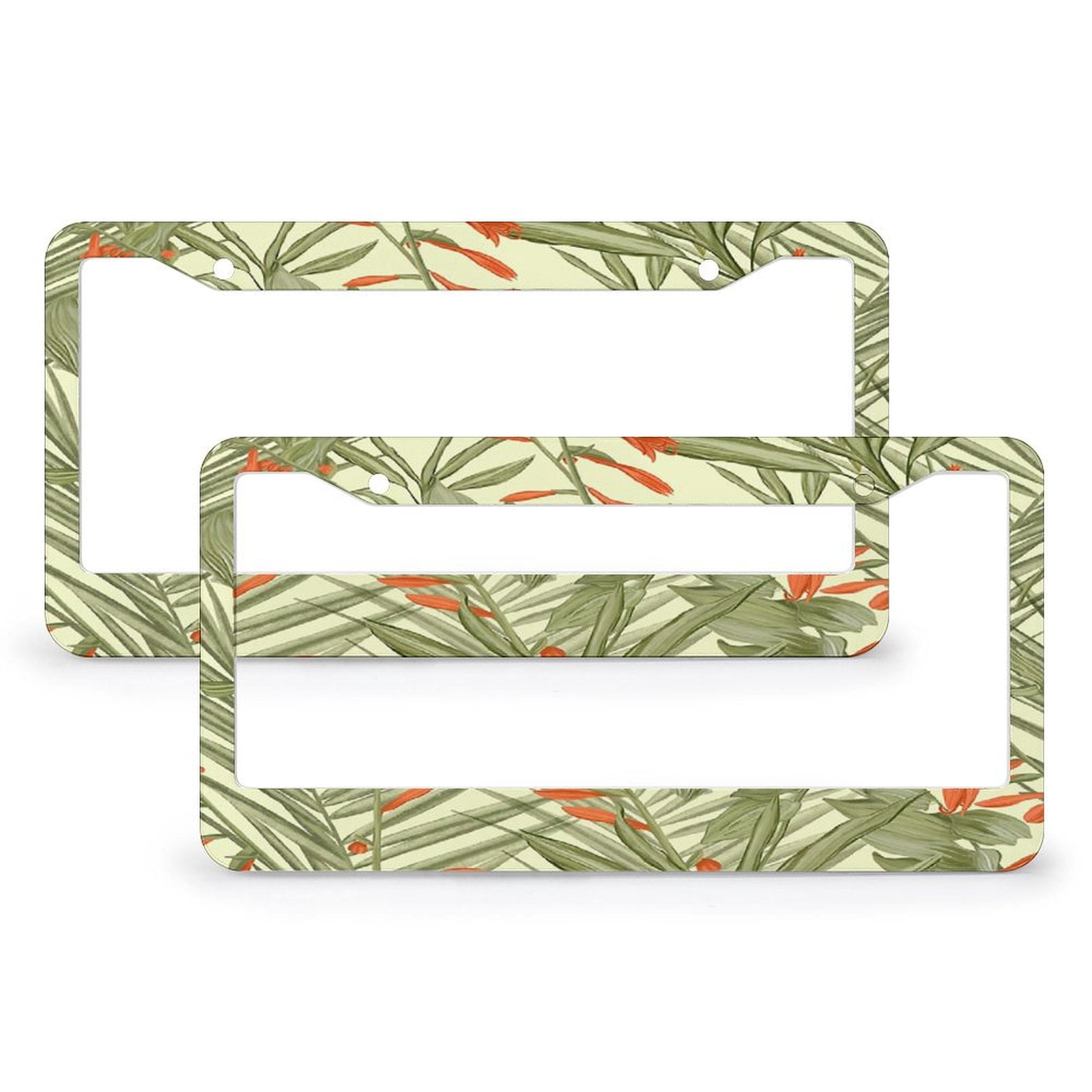 Sage-Green Foliage Pattern With Coral Flowers On A Yellow 2 Pack ...