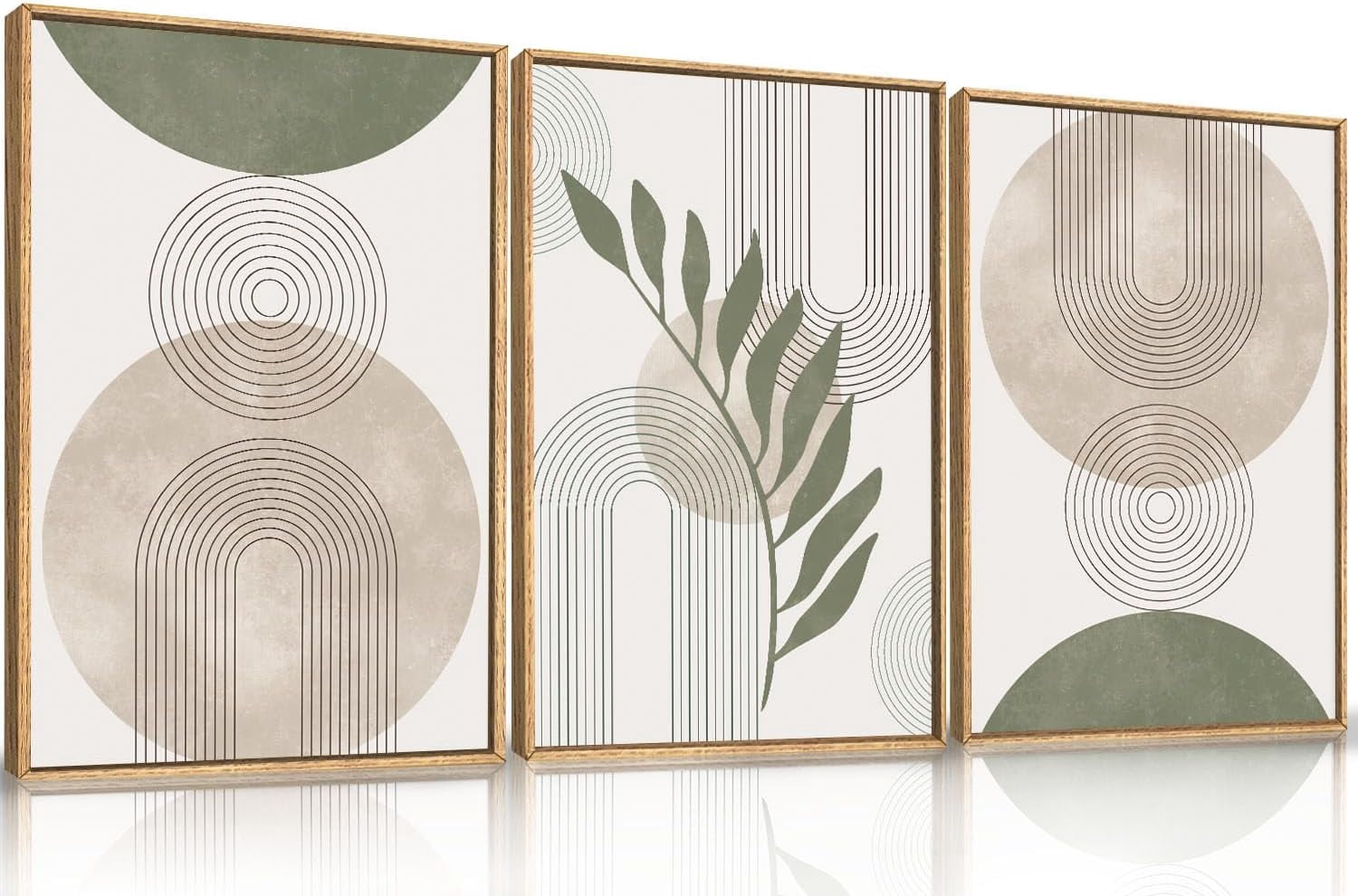 Sage Green Framed Canvas Prints Wall Art Set, Abstract Botanical Boho ...