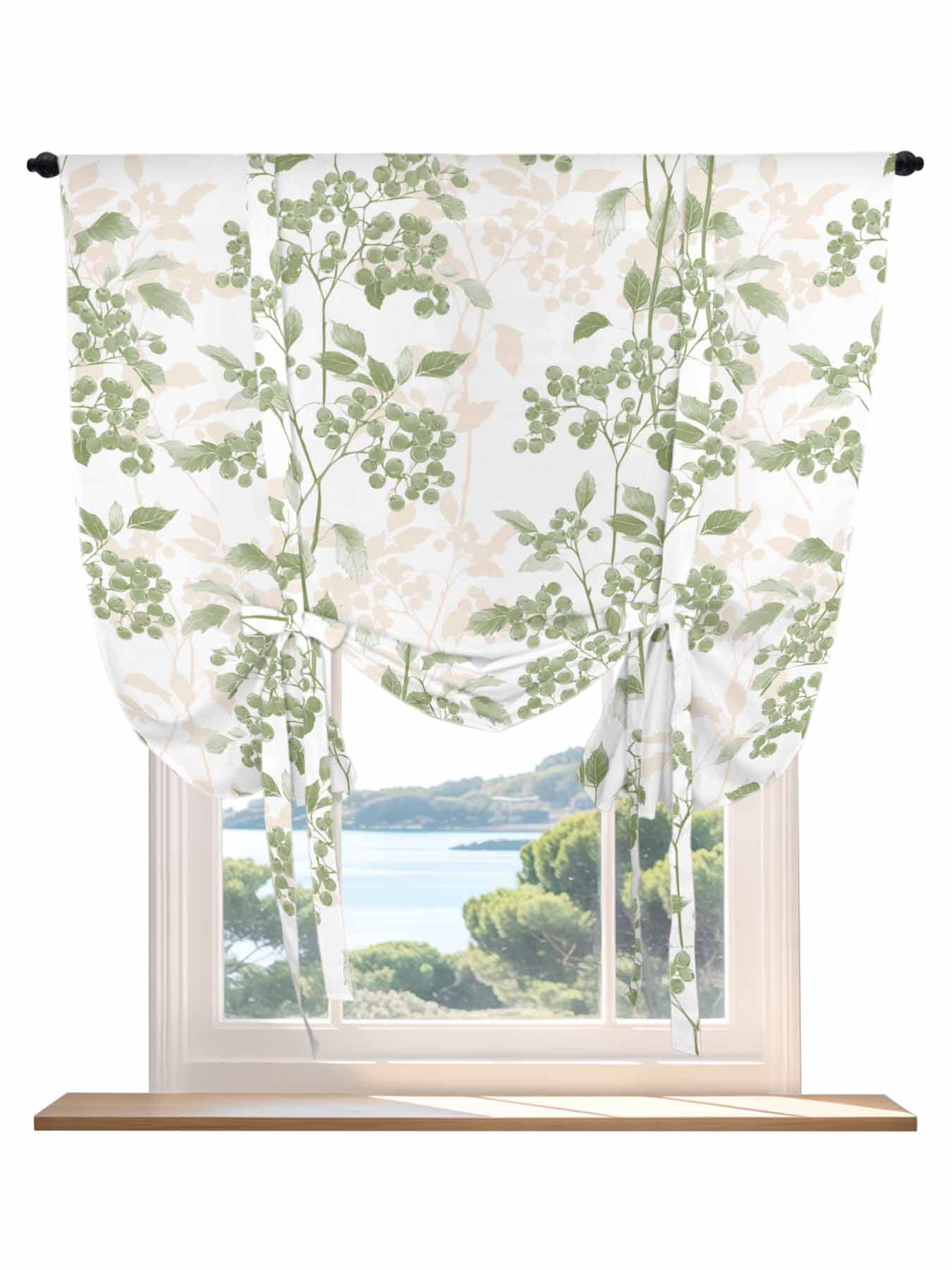 Sage Green Fruit Tie Up Curtains for Windows 45 Inch Length Balloon ...
