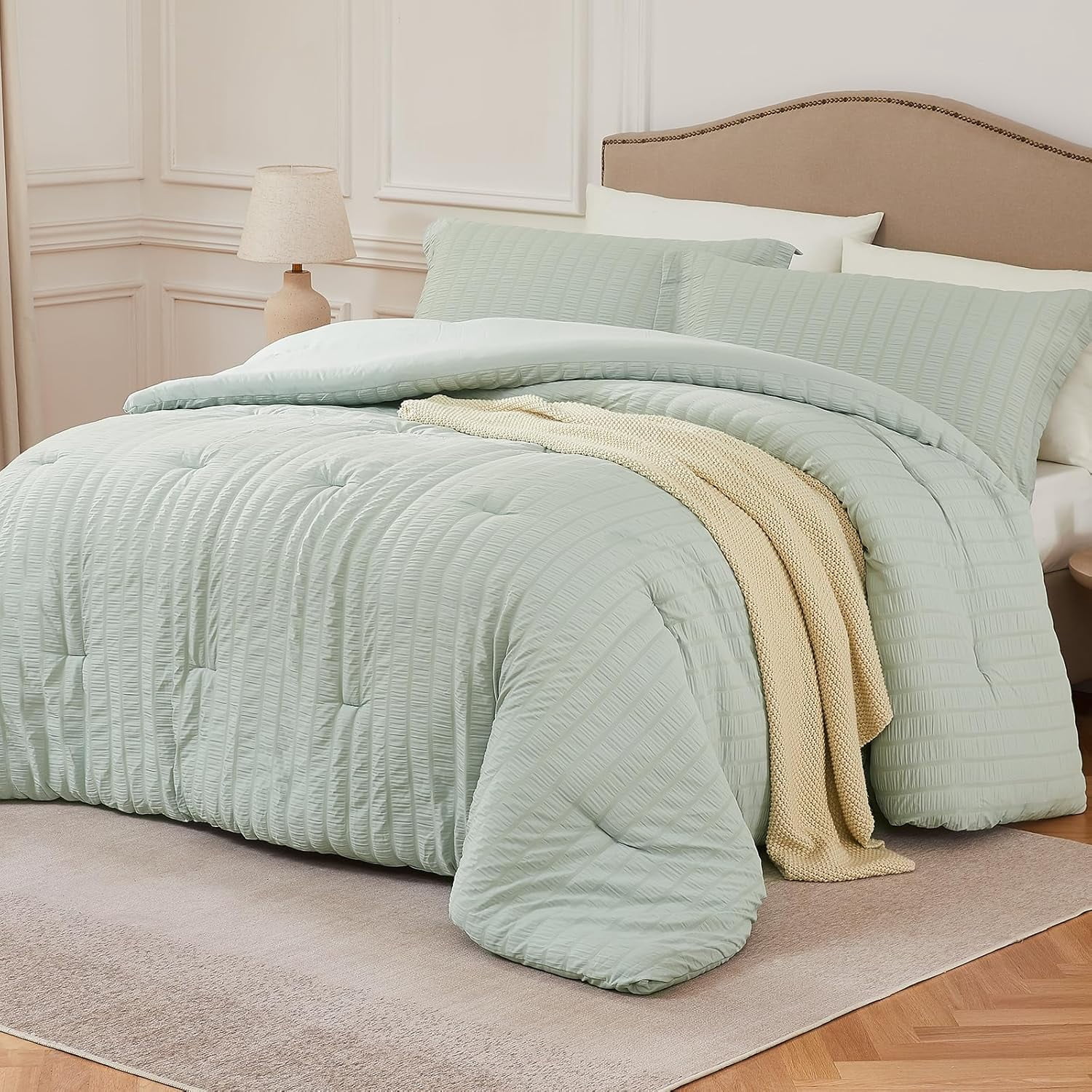 Sage Green Full Comforter Set - 3 Pieces Seersucker Lightweight Bedding ...
