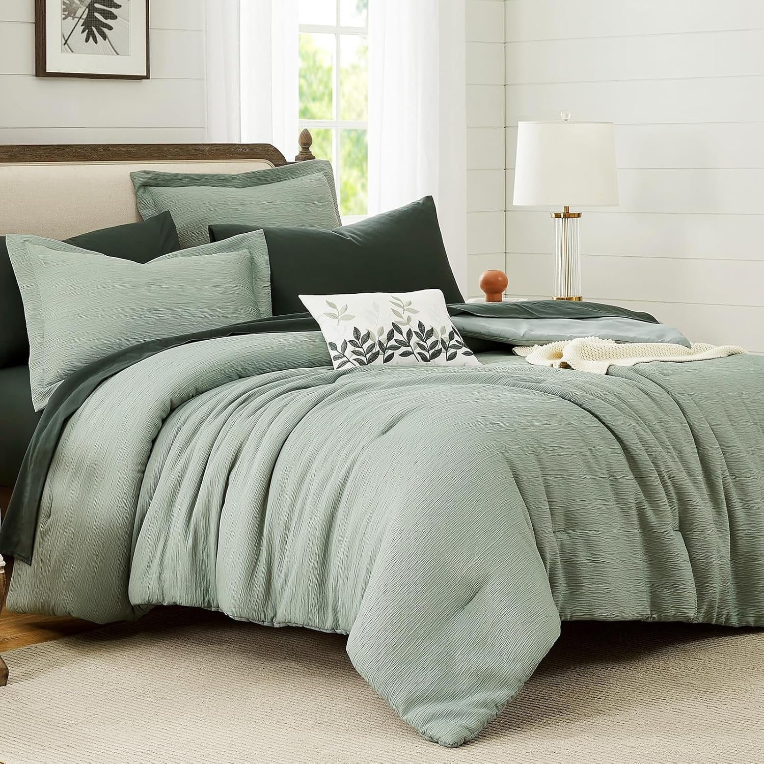 Sage Green Full Size Comforter Sets, Textured Design Minimalist ...