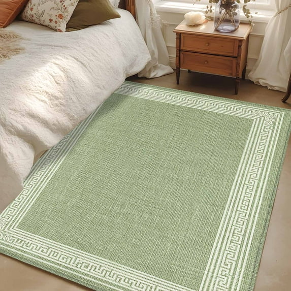 Sage Green Geometric 4x6 Area Rugs, White Greek Key Design Burlap ...