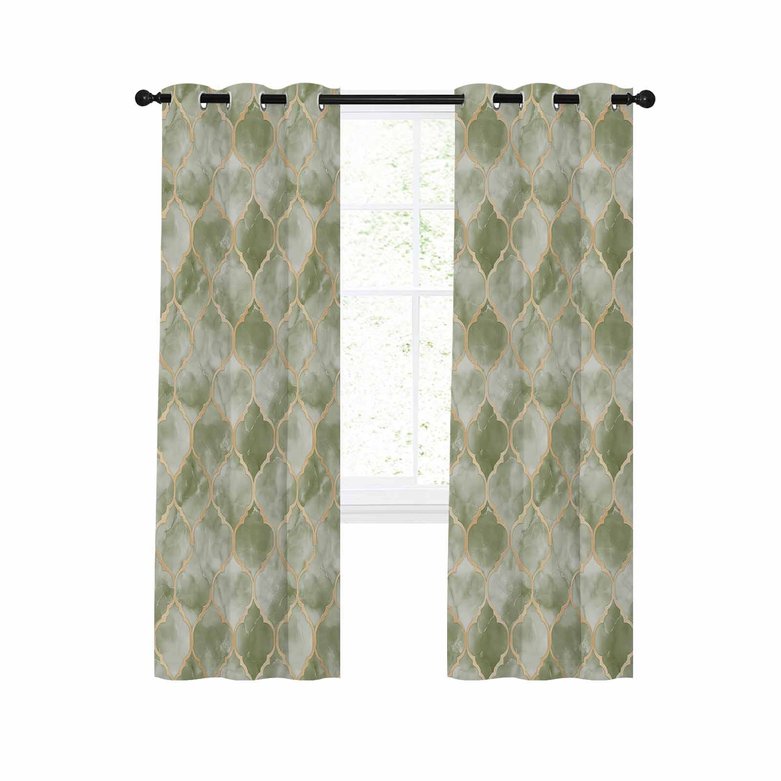 Sage Green Geometric Blackout Curtains 39 Inches Long for Bedroom ...