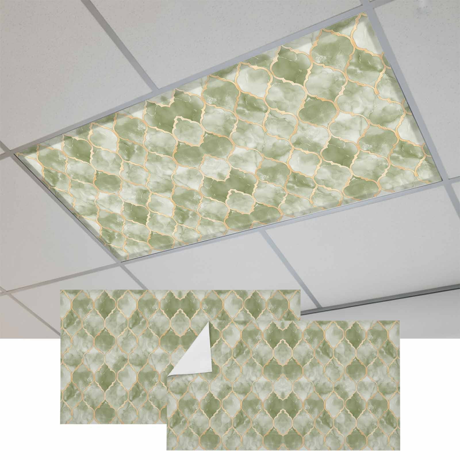 Sage Green Geometric Fluorescent Light Covers, Modern Morocco Abstract ...