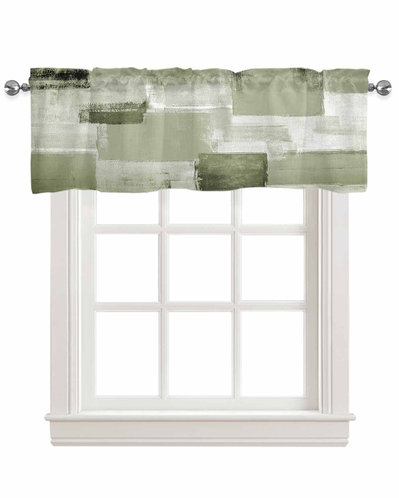 Sage Green Geometric Linen Curtain Valance for Bedroom/Bathroom/Kitchen ...