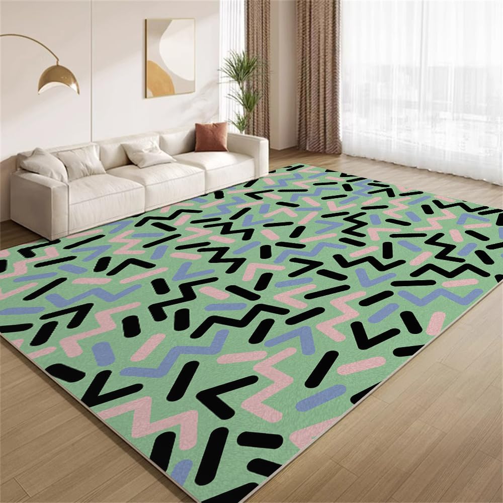 Sage Green Geometric Rug,5x7ft Memphis Style Rug, Retro 80S 90S Style ...