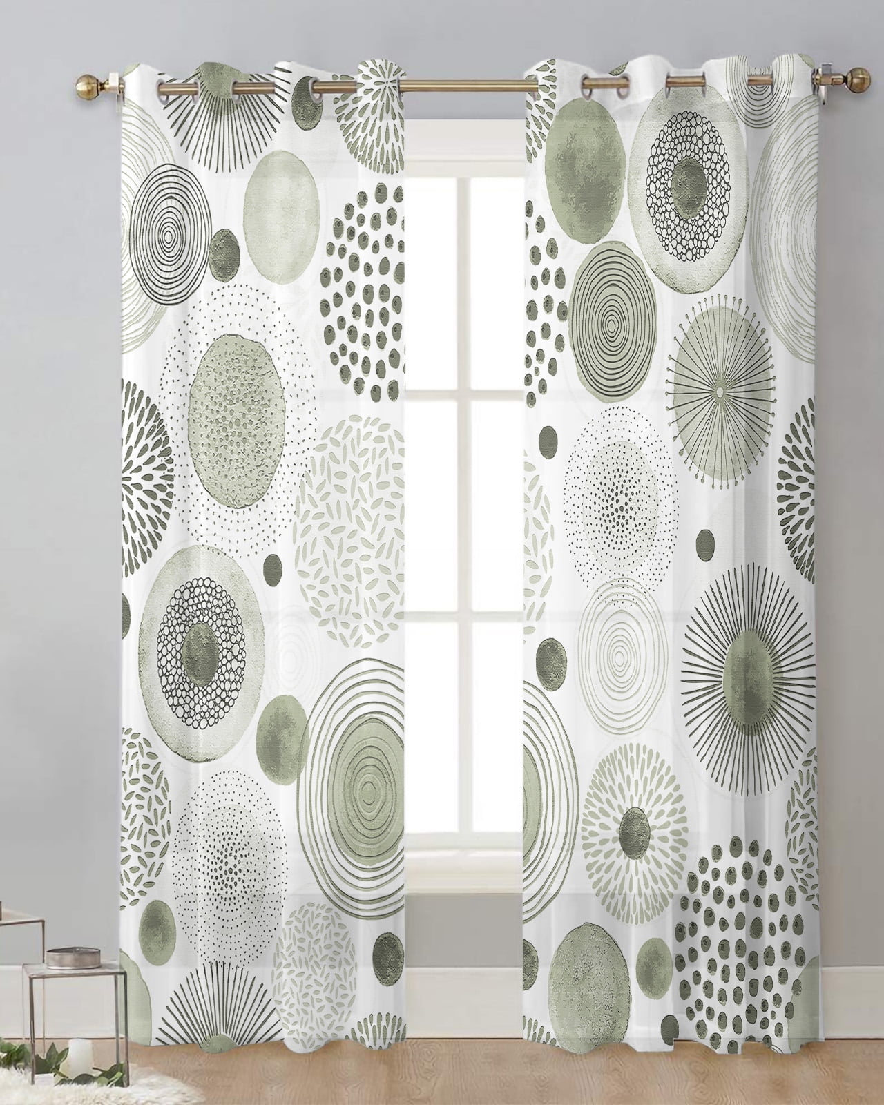 Sage Green Geometric Texture Modern Tulle Curtains Living Room Kitchen ...
