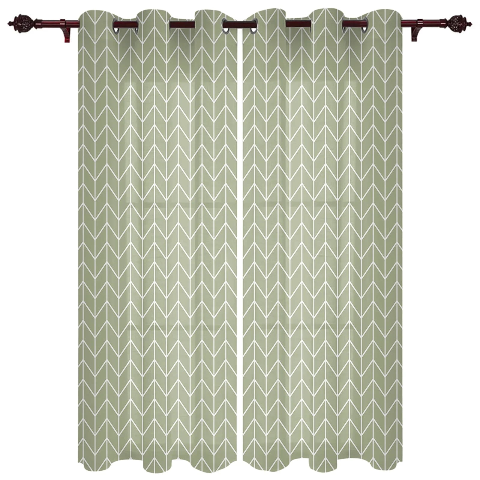 Sage Green Geometric Texture Window Curtains for Living Room Bedroom ...