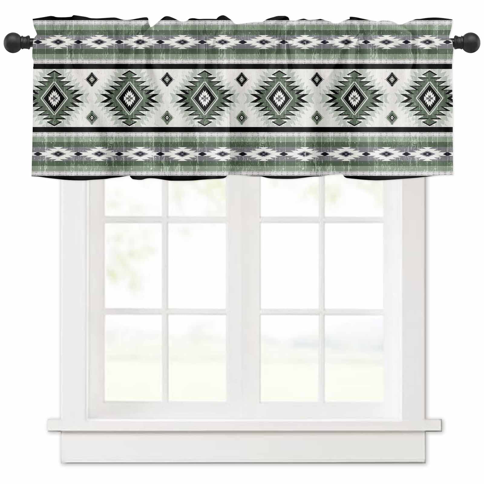 Sage Green Geometric Valances for Windows Farmhouse Kitchen Curtains ...