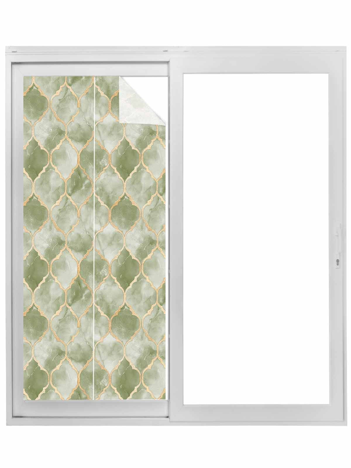 Sage Green Geometric Window Privacy Film, Modern Morocco Abstract Art ...