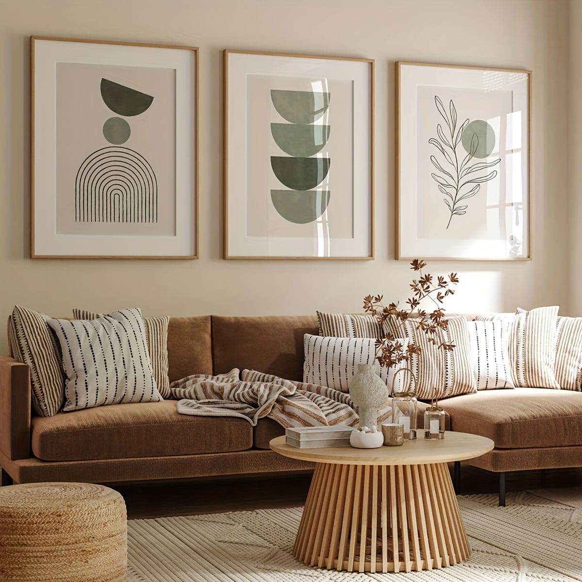 Sage Green Geometry Boho Wall Posters Prints Set of 3, Bohemian Wall ...