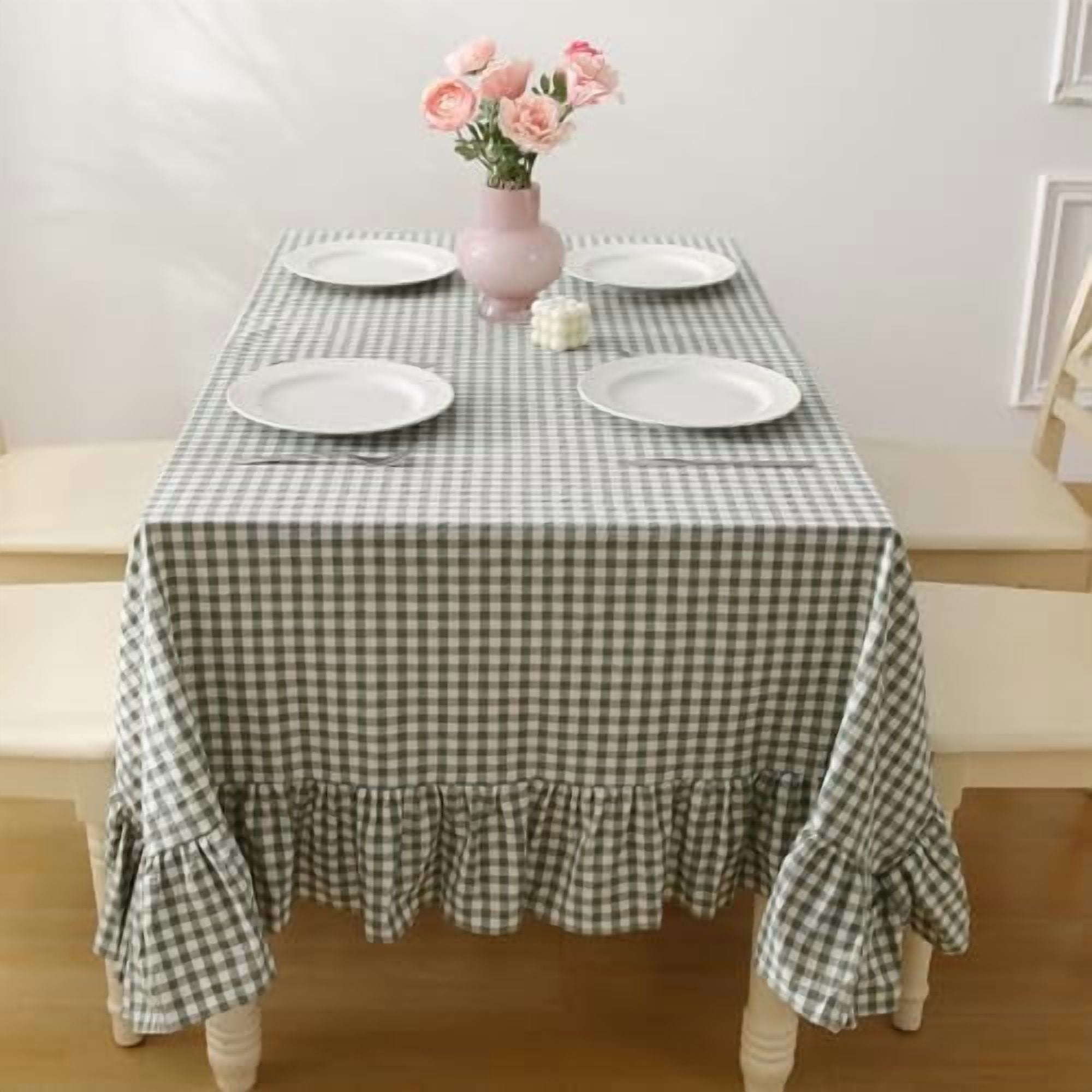 Sage Green Gingham Ruffled Table Cloth for Rectangle Table Seat 4-6 ...