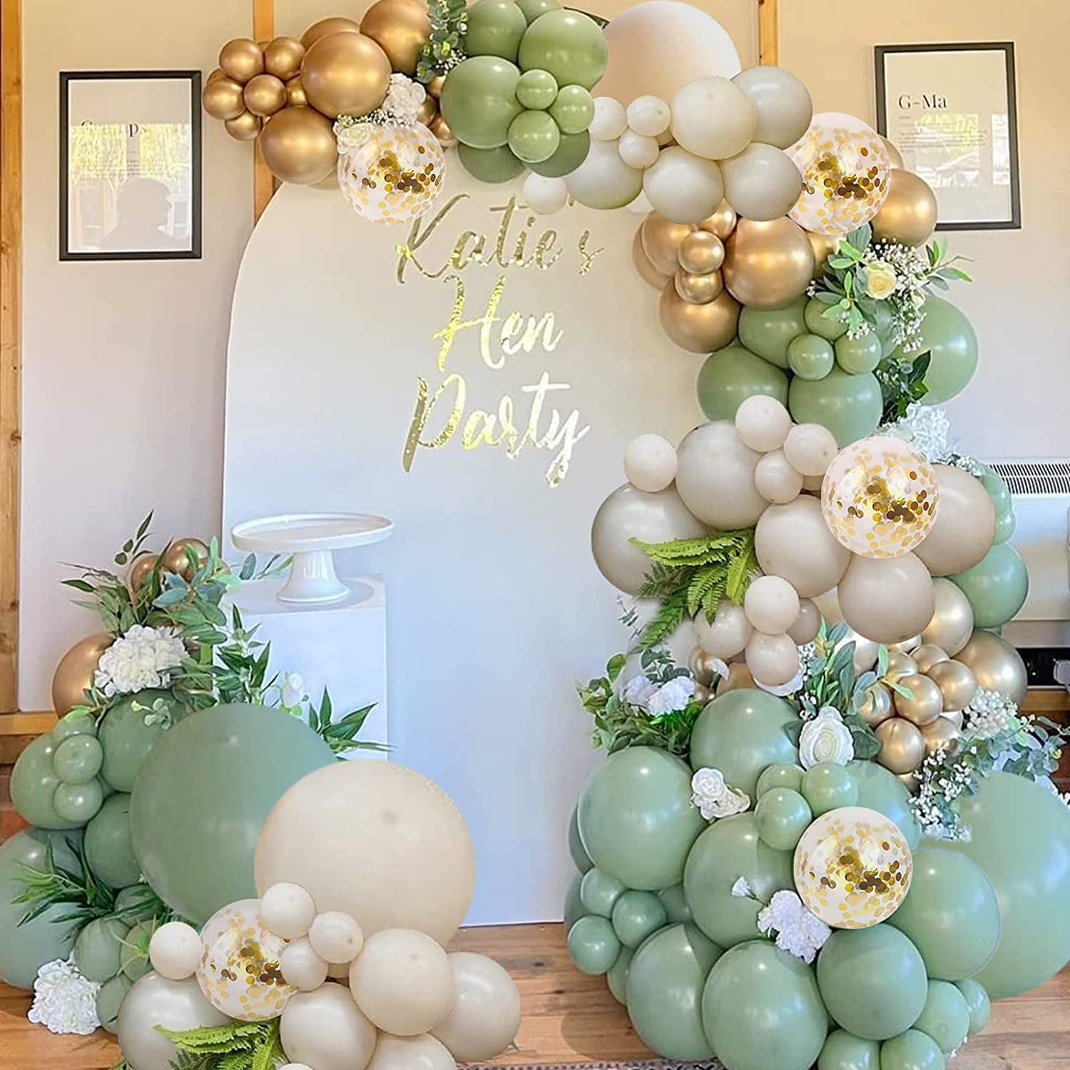 Sage Green Gold Balloons Garland Kit,130 pcs Olive Green Gold Confetti ...