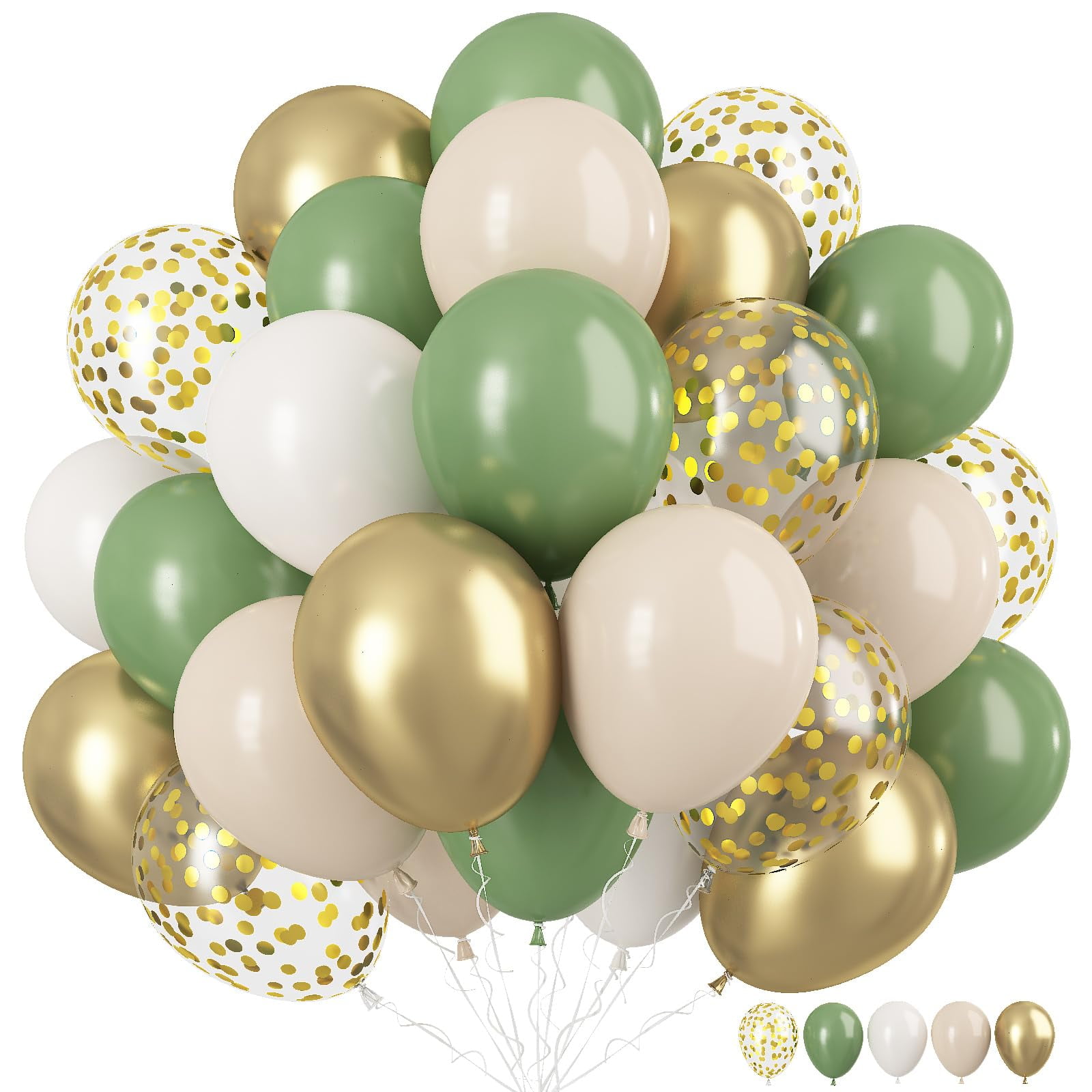 Sage Green Gold Balloons, IFF17 12 Inch Green White Metallic Gold Balloons, Olive Sand White ...