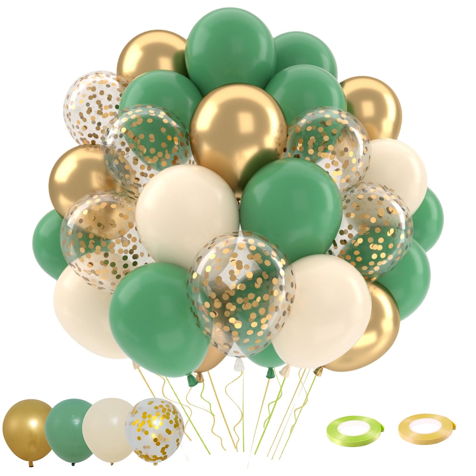 Sage Green Gold Balloons Set, 50 pcs 12 inch Metallic Gold Sage Green ...