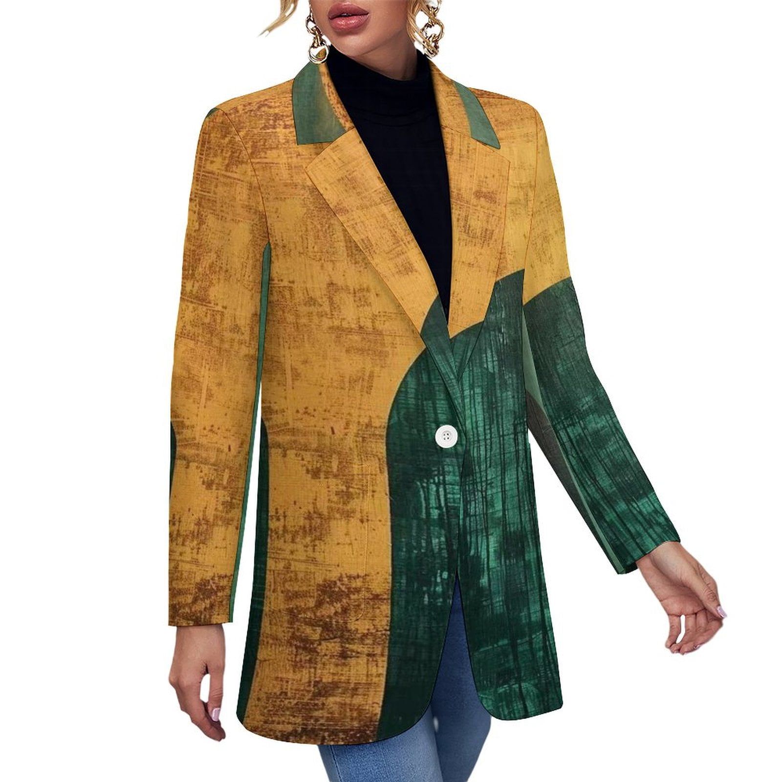 Sage Green Gold Geometric Woman Casual Loose Suits Summer Jacket Woman ...