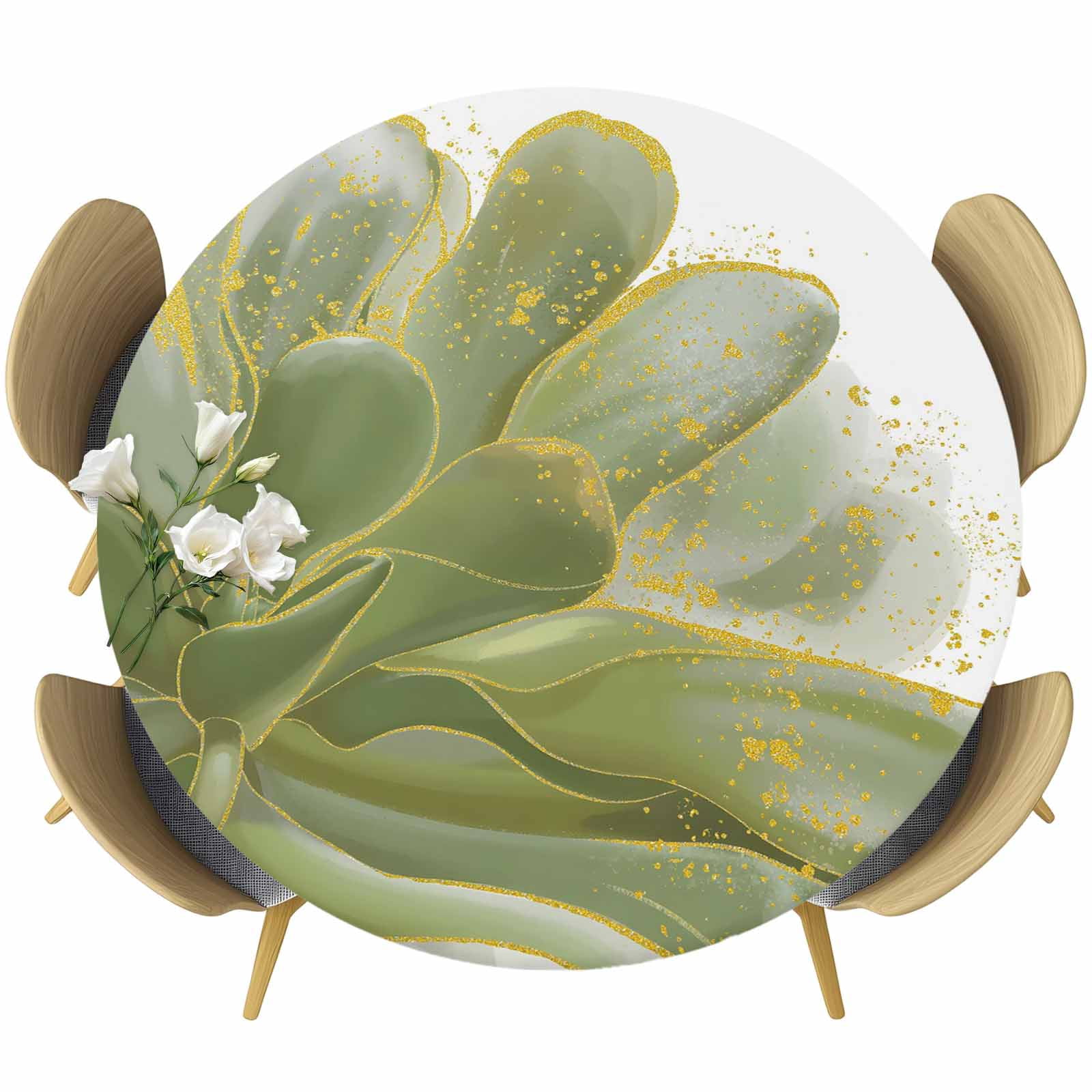 Sage Green Gold Round Tablecloth 36-44 Inch Round Fitted Table Cloth ...