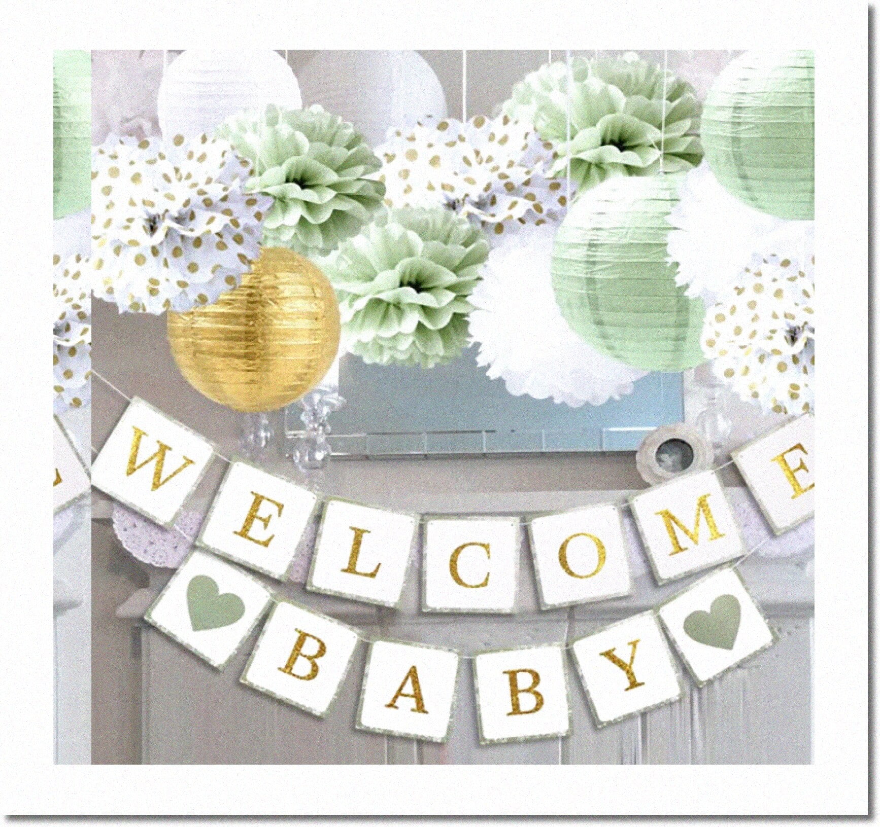 Sage Green Gold White Baby Bliss Kit: Delightful Baby Shower ...