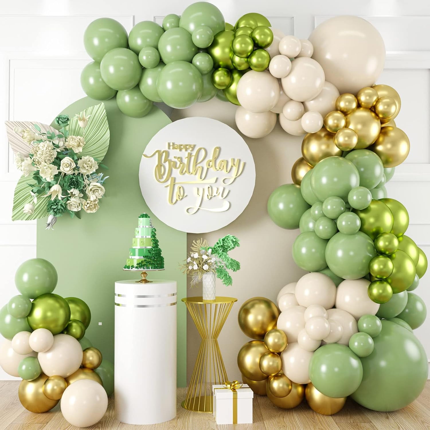 Sage Green Gold White Balloon Arch Garland Kit Metallic Lime Green Balloons Garland Olive Green ...