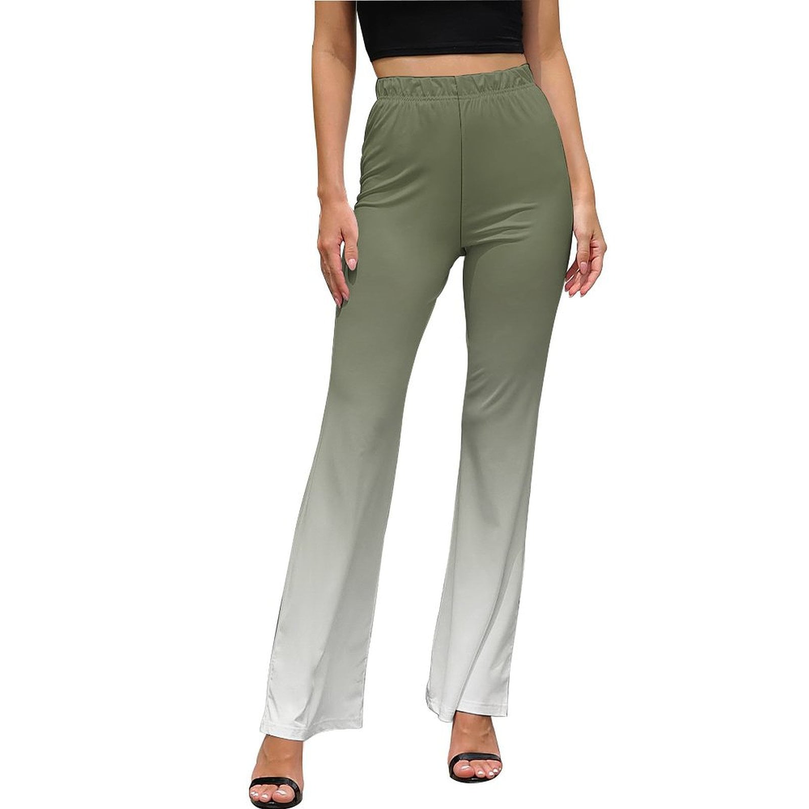 Sage Green Gradient High Waisted Casual Flared Trousers Summer Home Pants Gift Street Fashion ...
