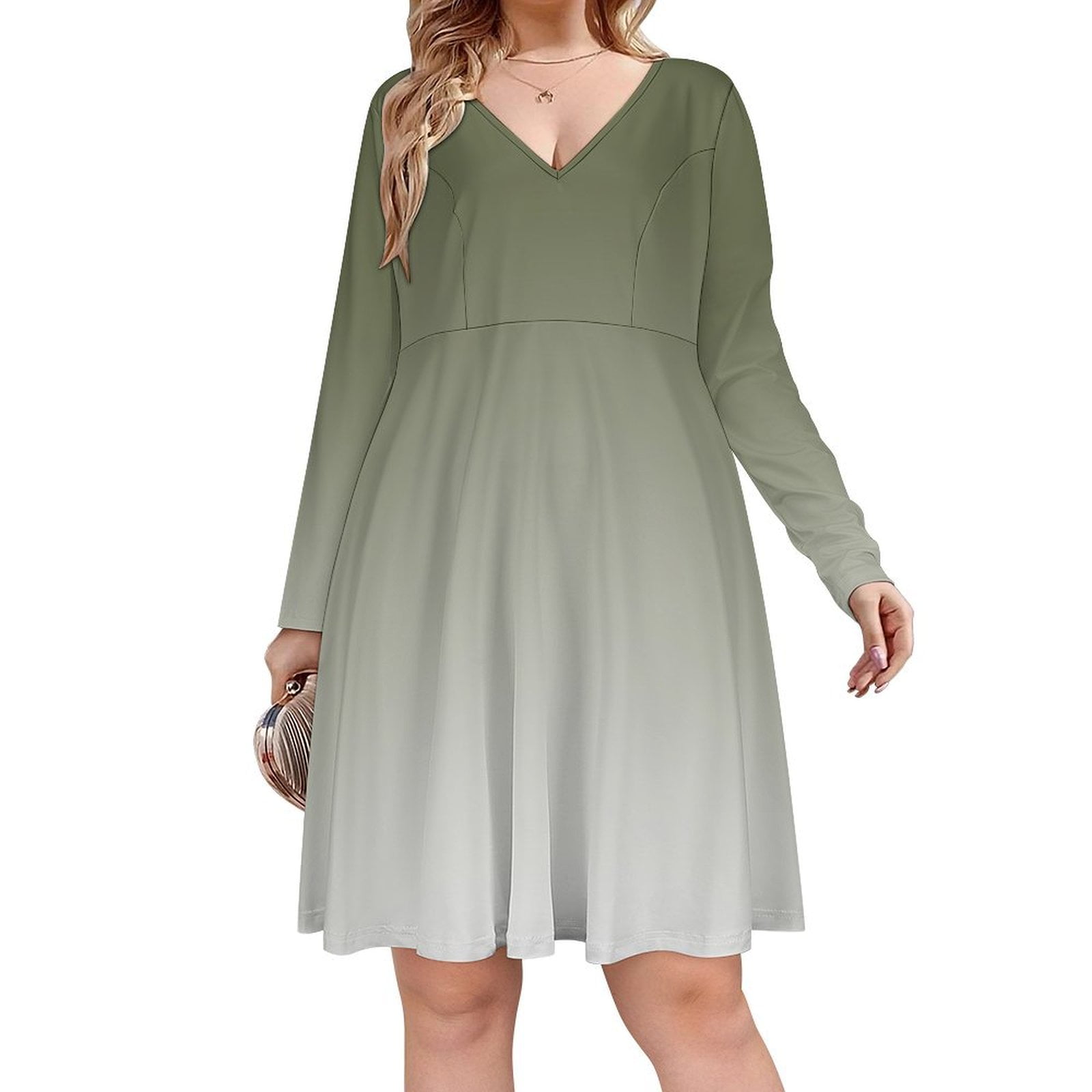 Sage Green Gradient Long Sleeve Sexy Dresses For Women Ladies Vintage ...