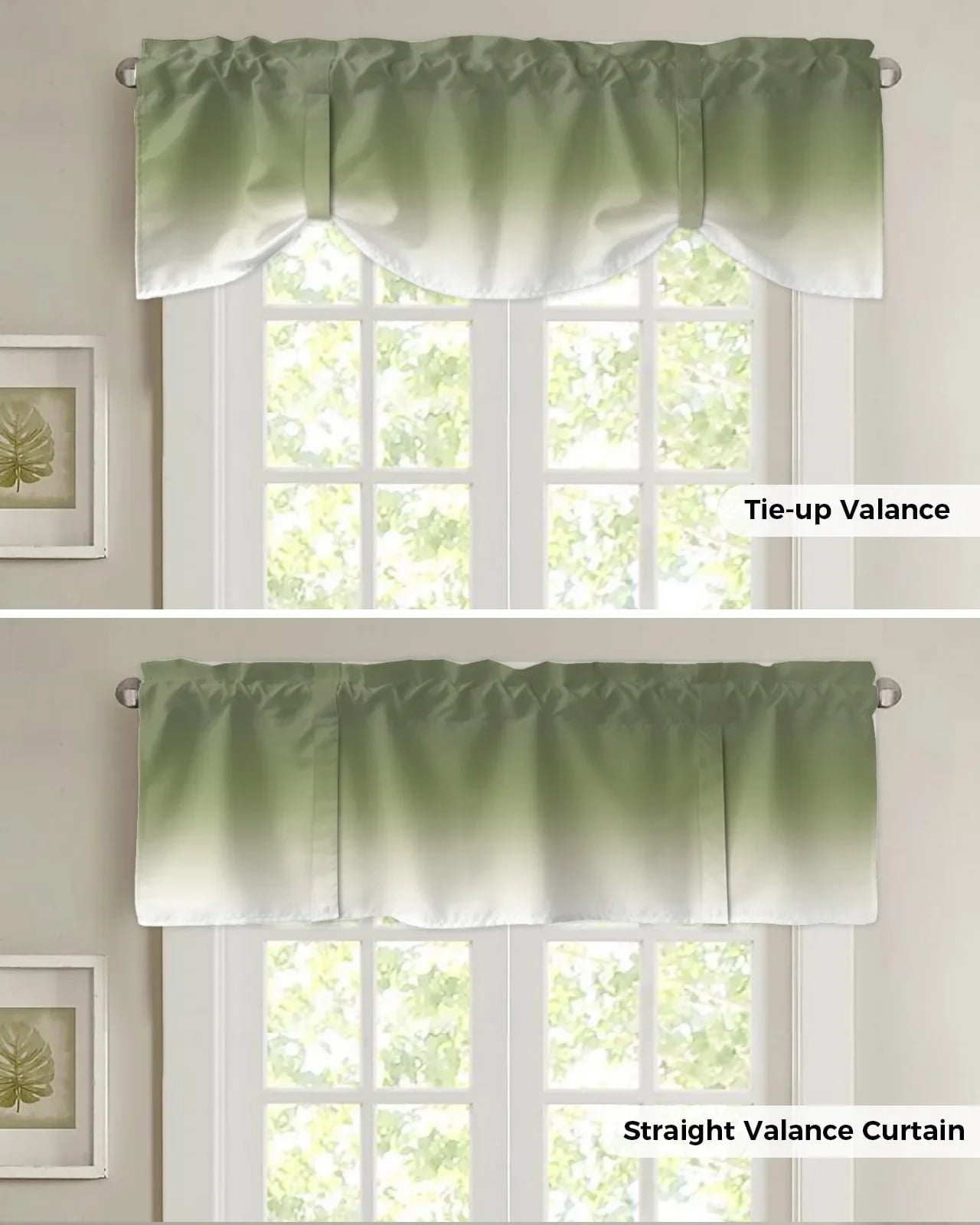Sage Green Gradient Window Curtain Living Room Kitchen Cabinet Tie-up ...