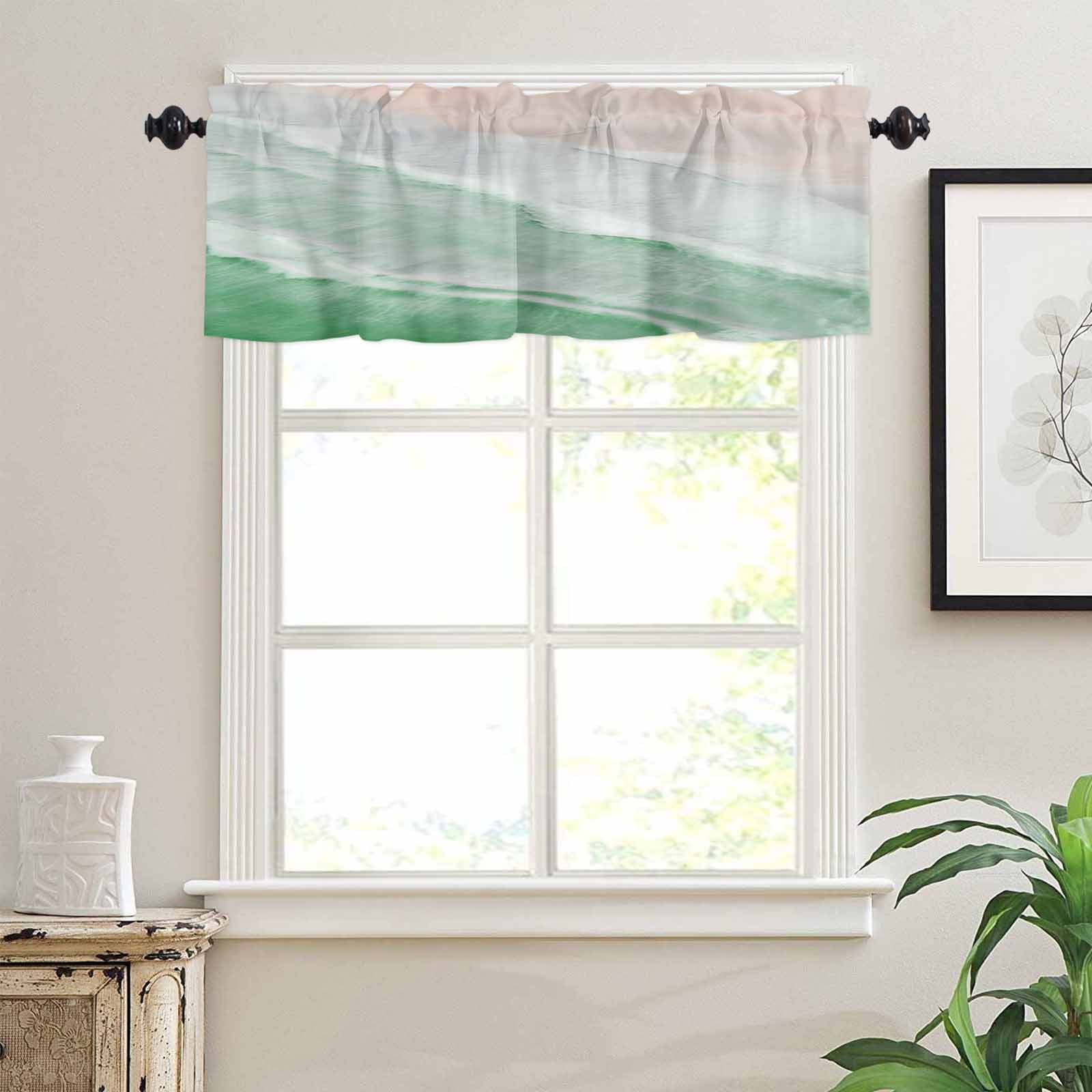 Sage Green Gradient Window Valances for Kitchen, Spray Bohemian Beach ...