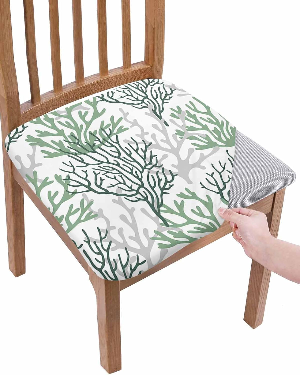 Sage Green Gray Coral Coastal Seat Covers for Dining Chairs, Summer ...
