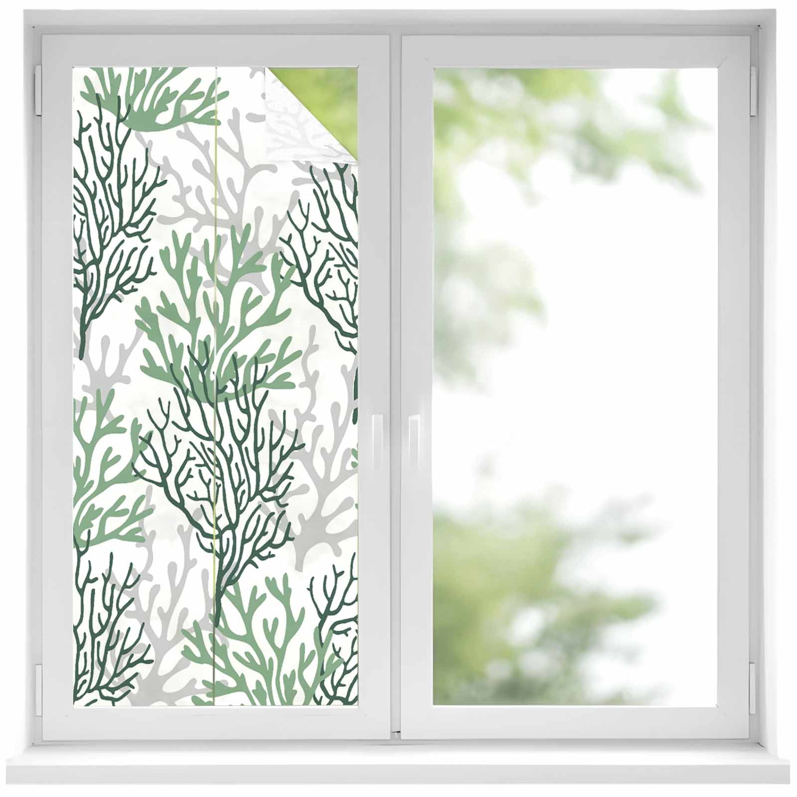 Sage Green Gray Coral Coastal Window Privacy Film, Summer Beach Seaside ...