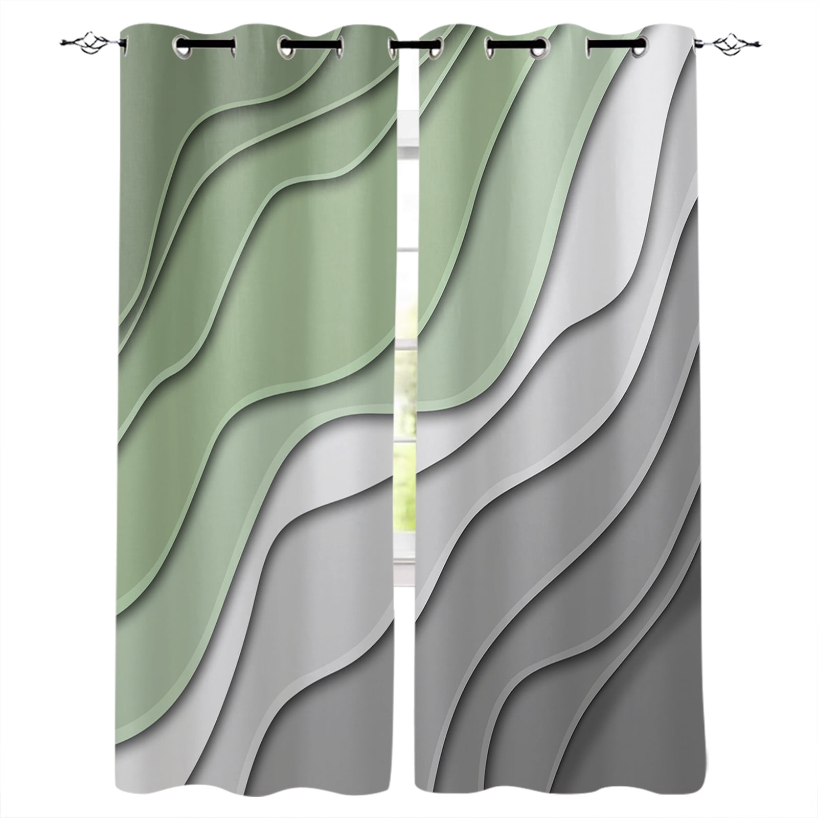 Sage Green Gray Gradient Curtains For Windows Drapes Modern Printing ...