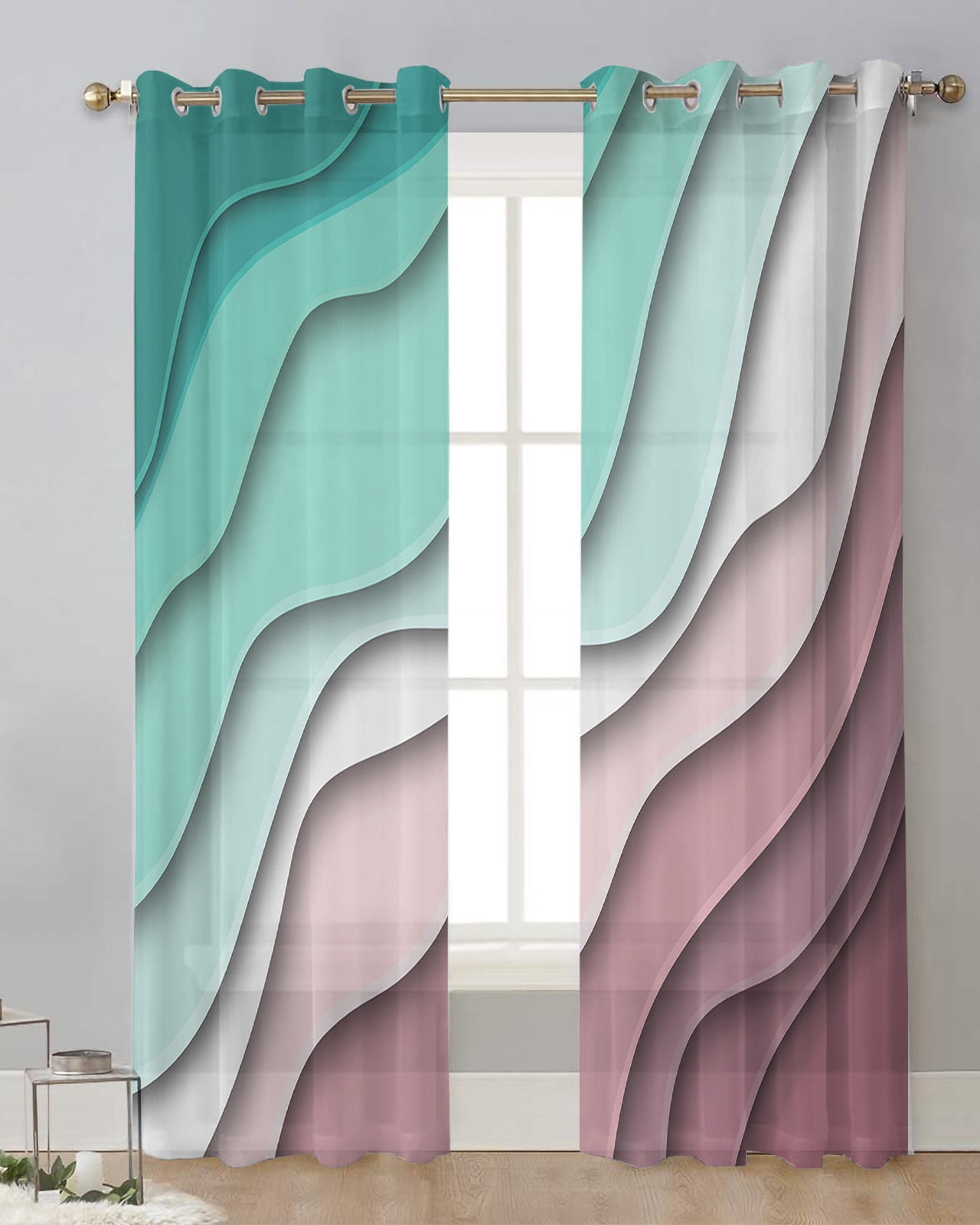 Sage Green Gray Gradient Modern Tulle Curtains Living Room Kitchen ...