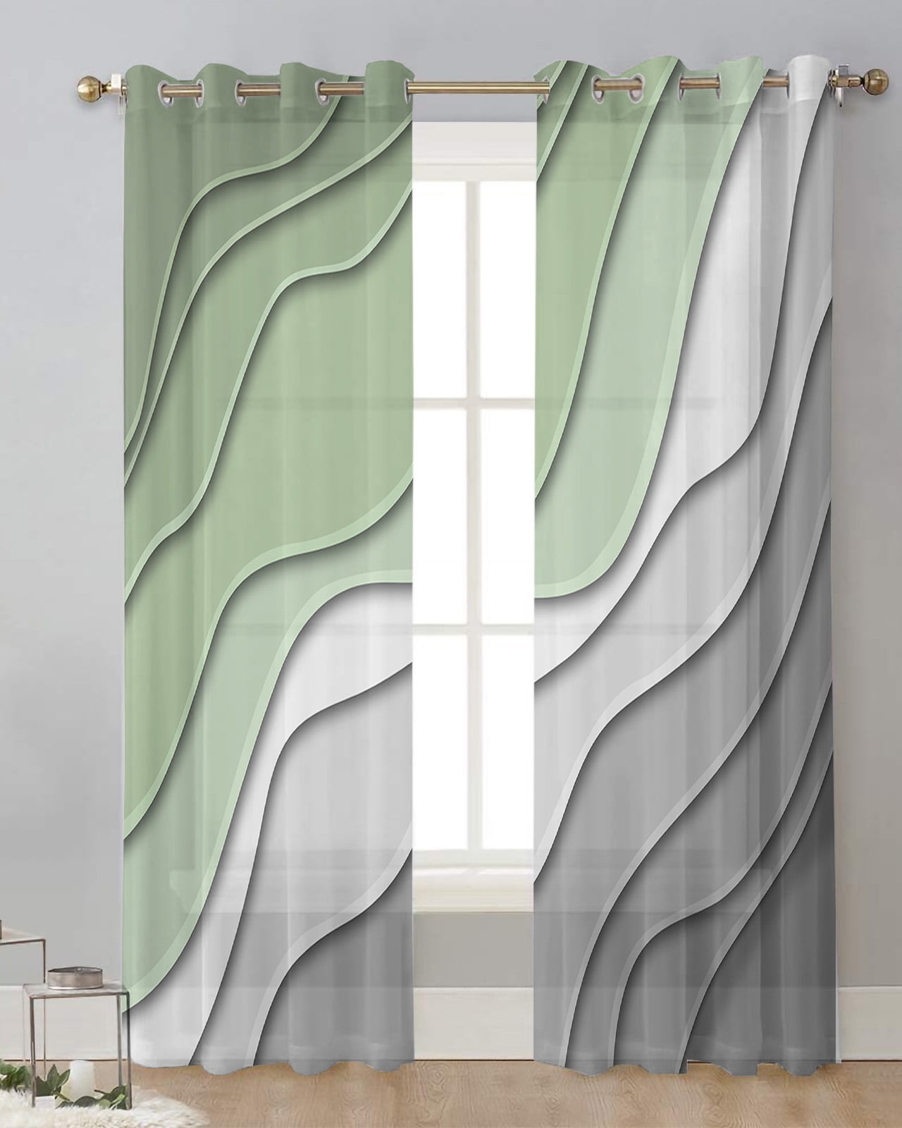 Sage Green Gray Gradient Modern Tulle Curtains Living Room Kitchen ...