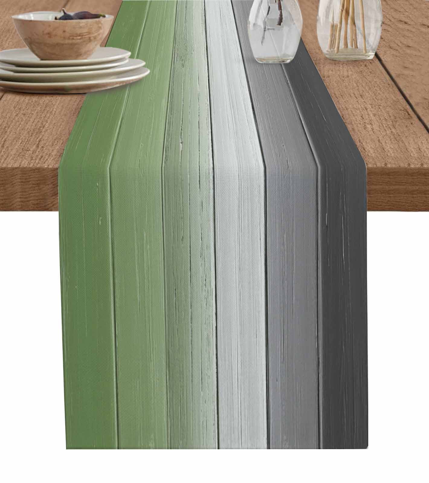Sage Green Gray Gradient Table Runners 108 Inches Long, Cotton Linen ...